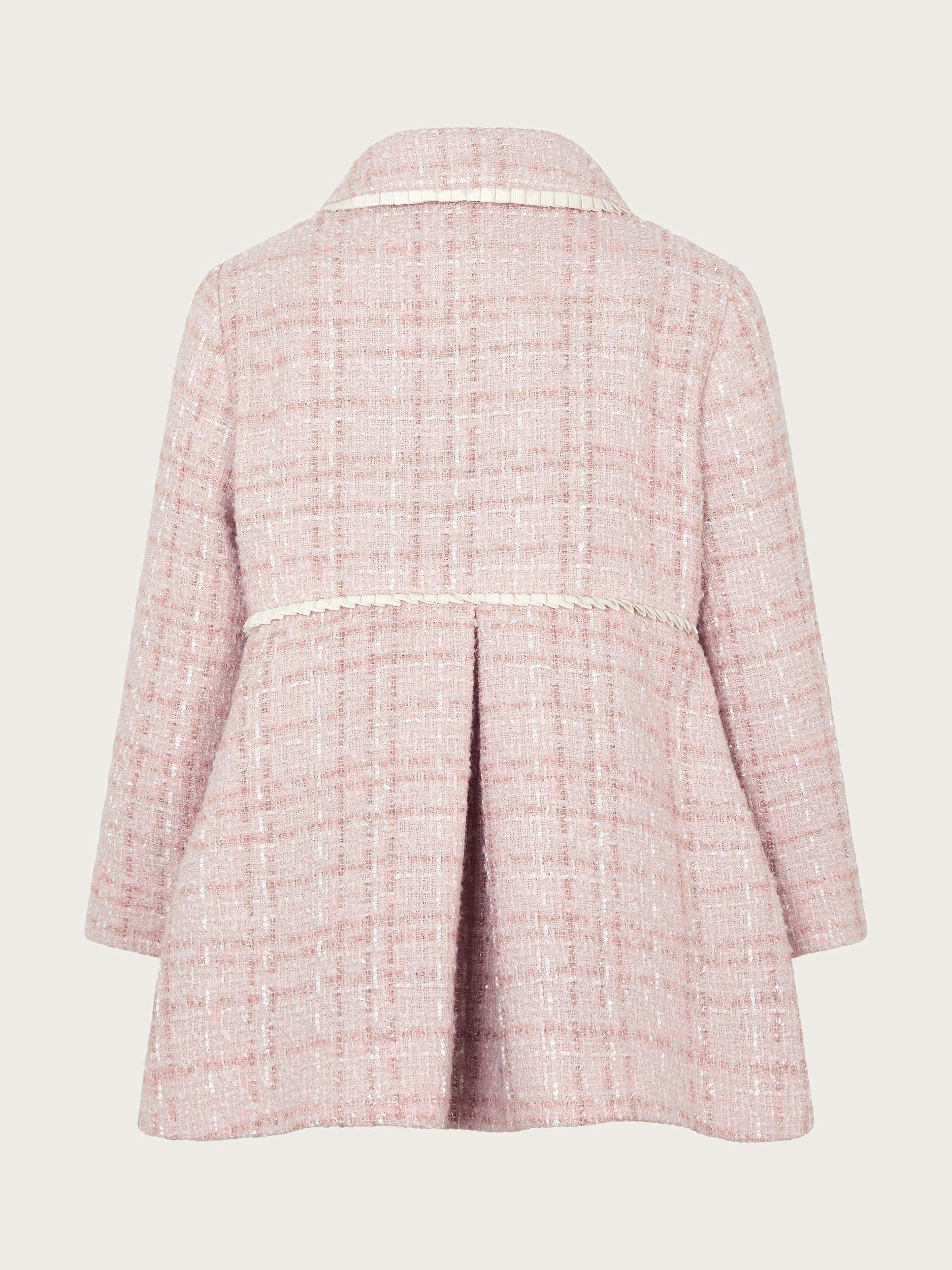 Monsoon Baby Tweed Collared Coat, Pale Pink