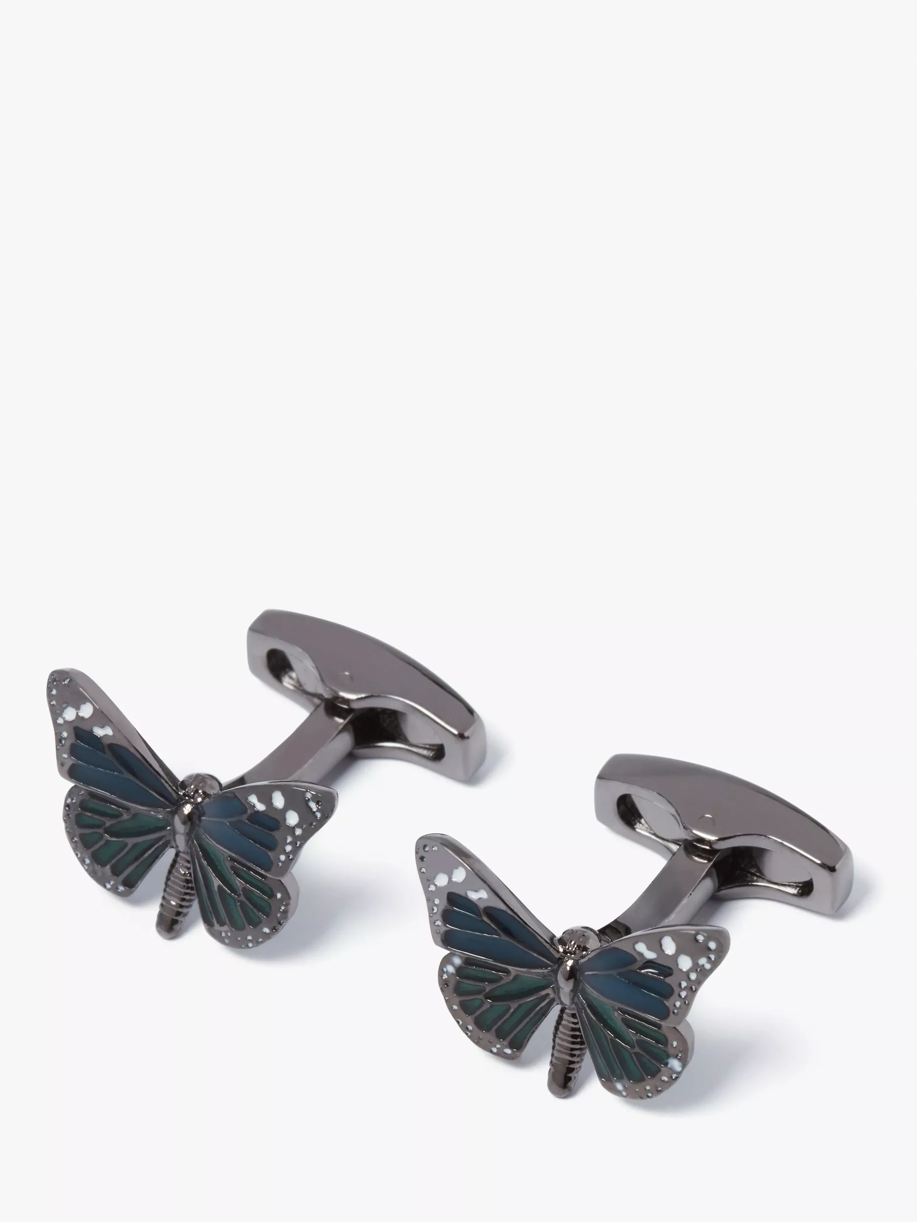 Simon Carter Enamelled Butterfly Cufflinks, Green/Navy