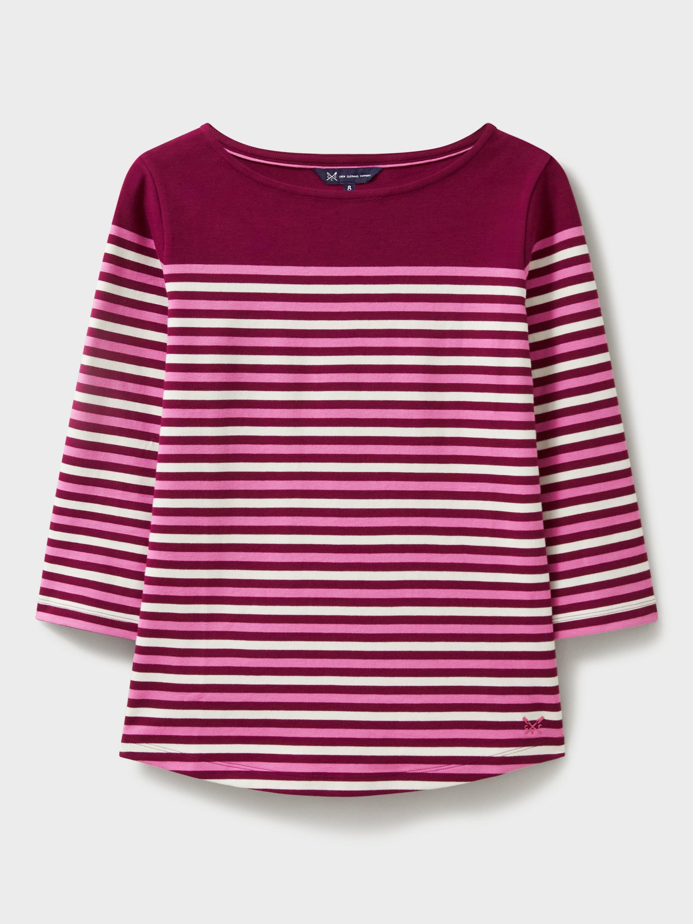 Crew Clothing Ultimate Breton Stripe Top, Pastel Pink, 16