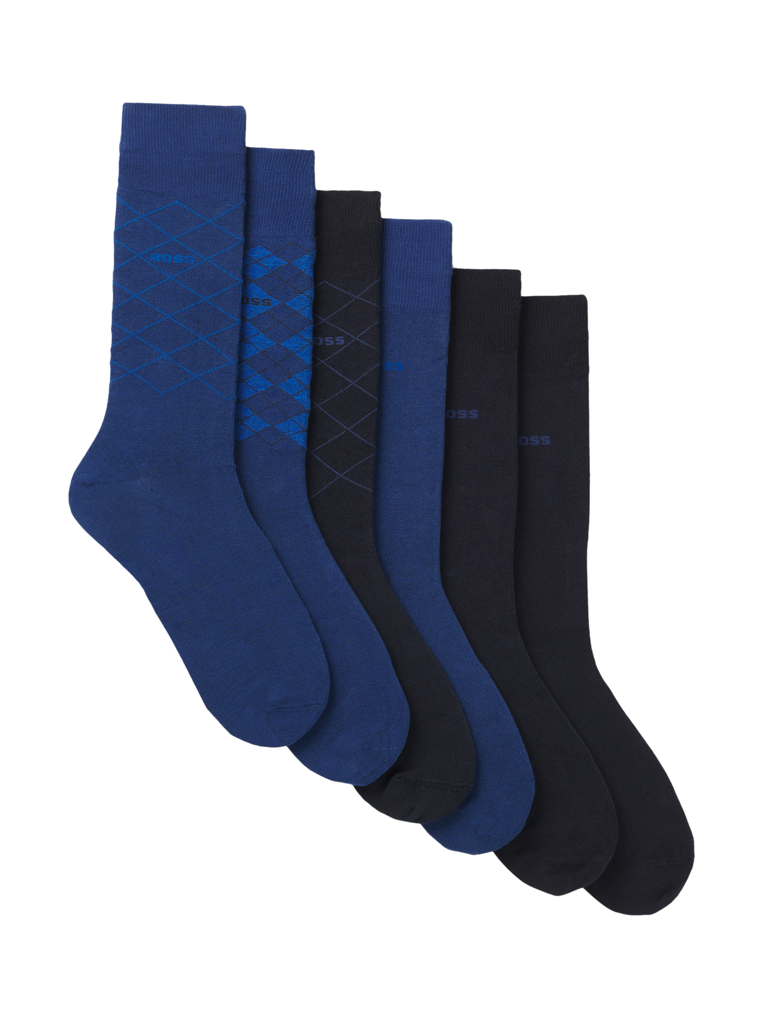 BOSS Cotton Blend Socks Pack of 6 Blue Multi