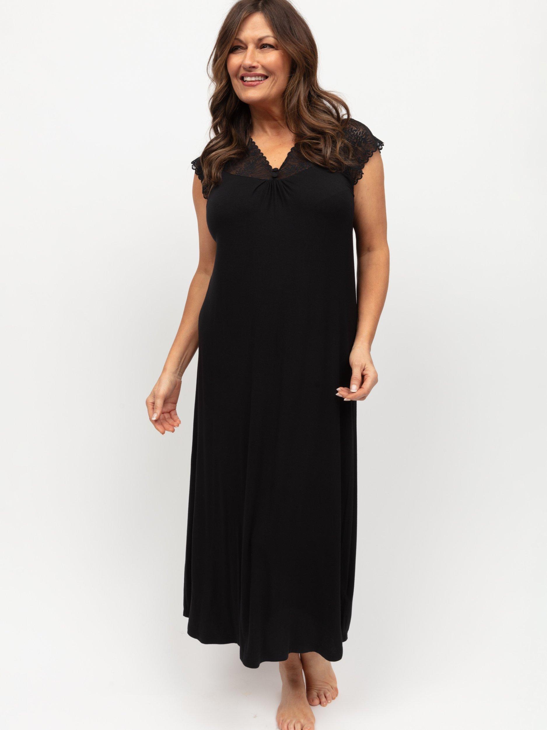 Nora Rose By Cyberjammies Carolynn Lace Jersey Cap Sleeve Nightdress Black