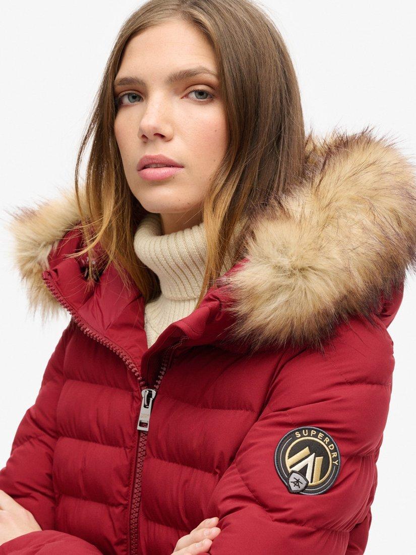 Superdry Fuji Faux Fur Hooded Padded Jacket, Stanton Red