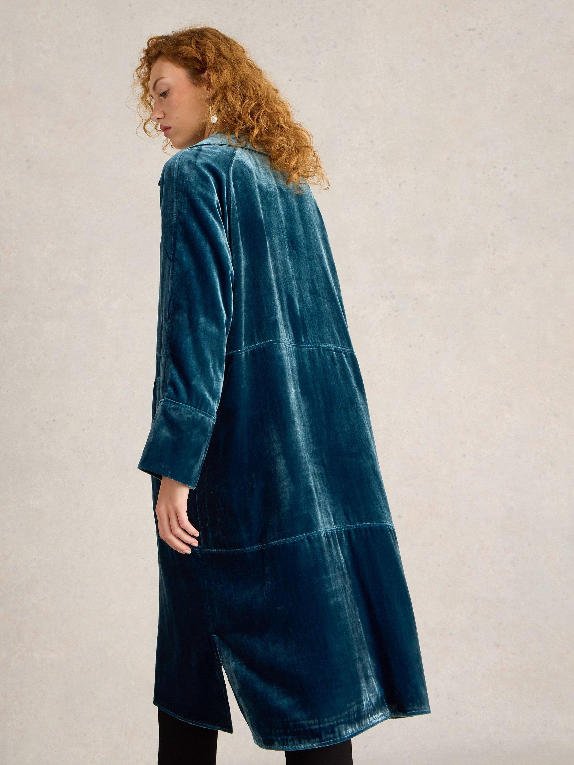 White Stuff Freya Velvet Duster Coat, Teal