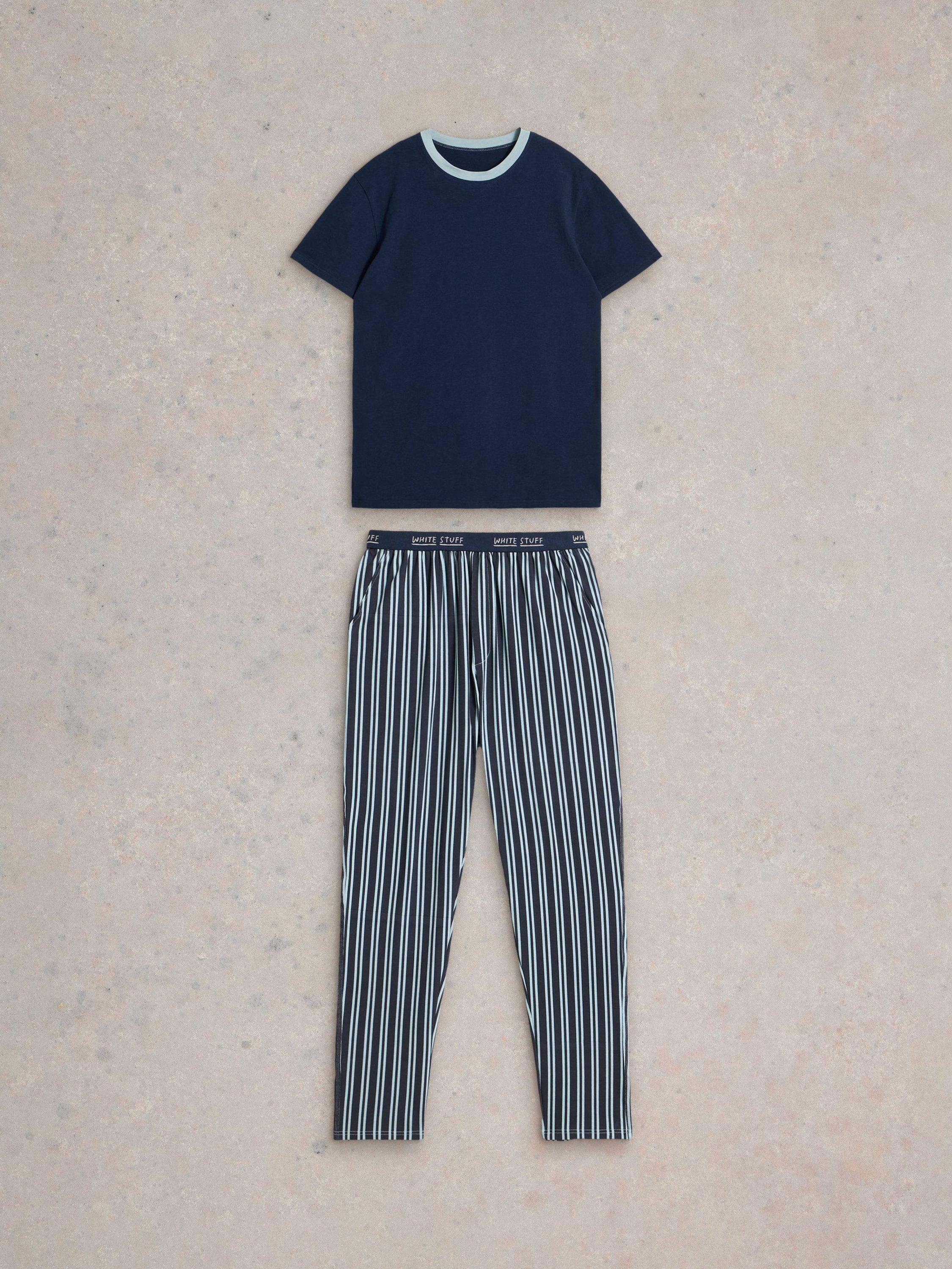 White Stuff Evershot Cotton Blend Pyjama Set, Navy/Multi