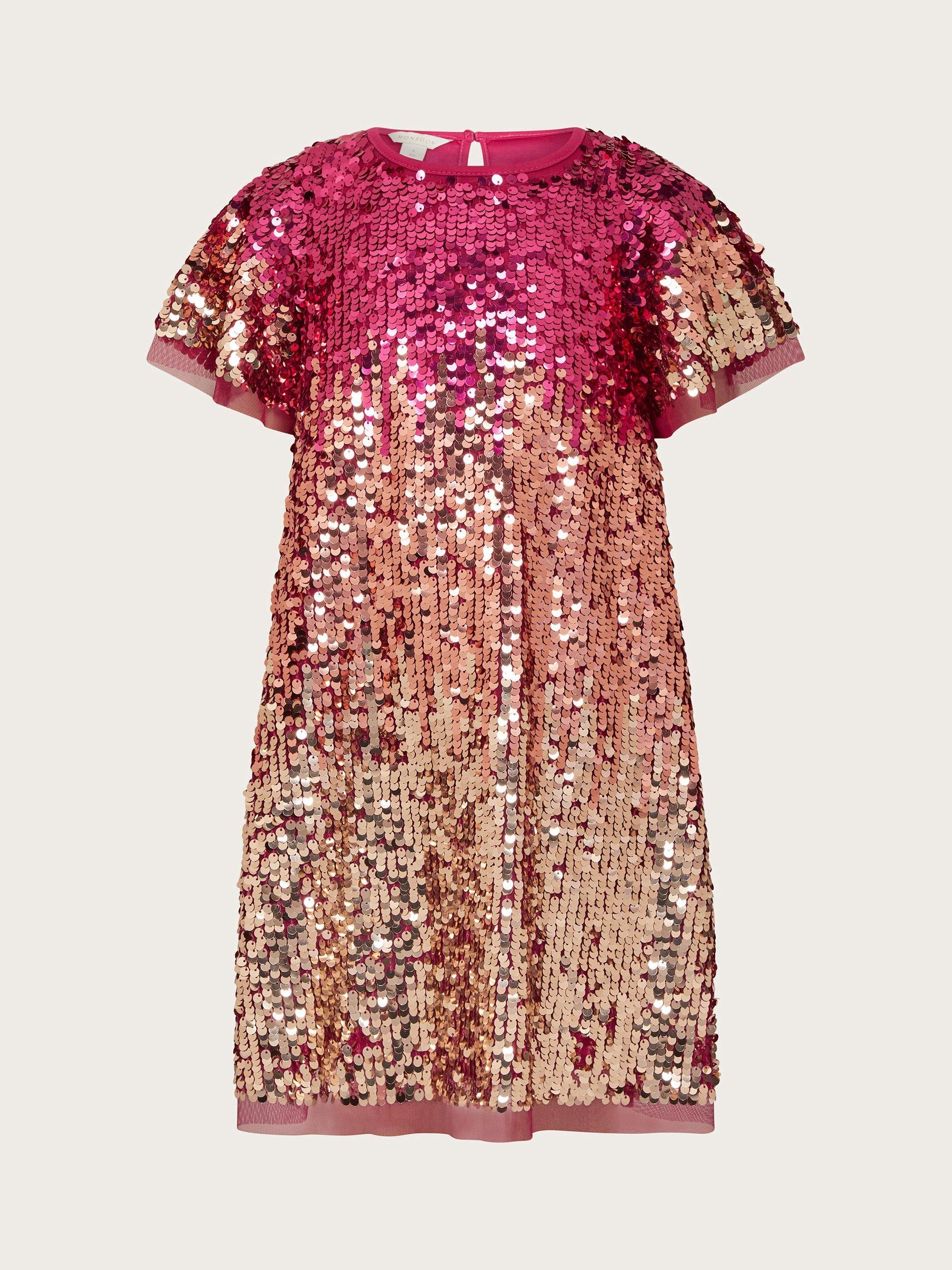 Monsoon Kids' Ombre Sequin Dress, Pink/Multi