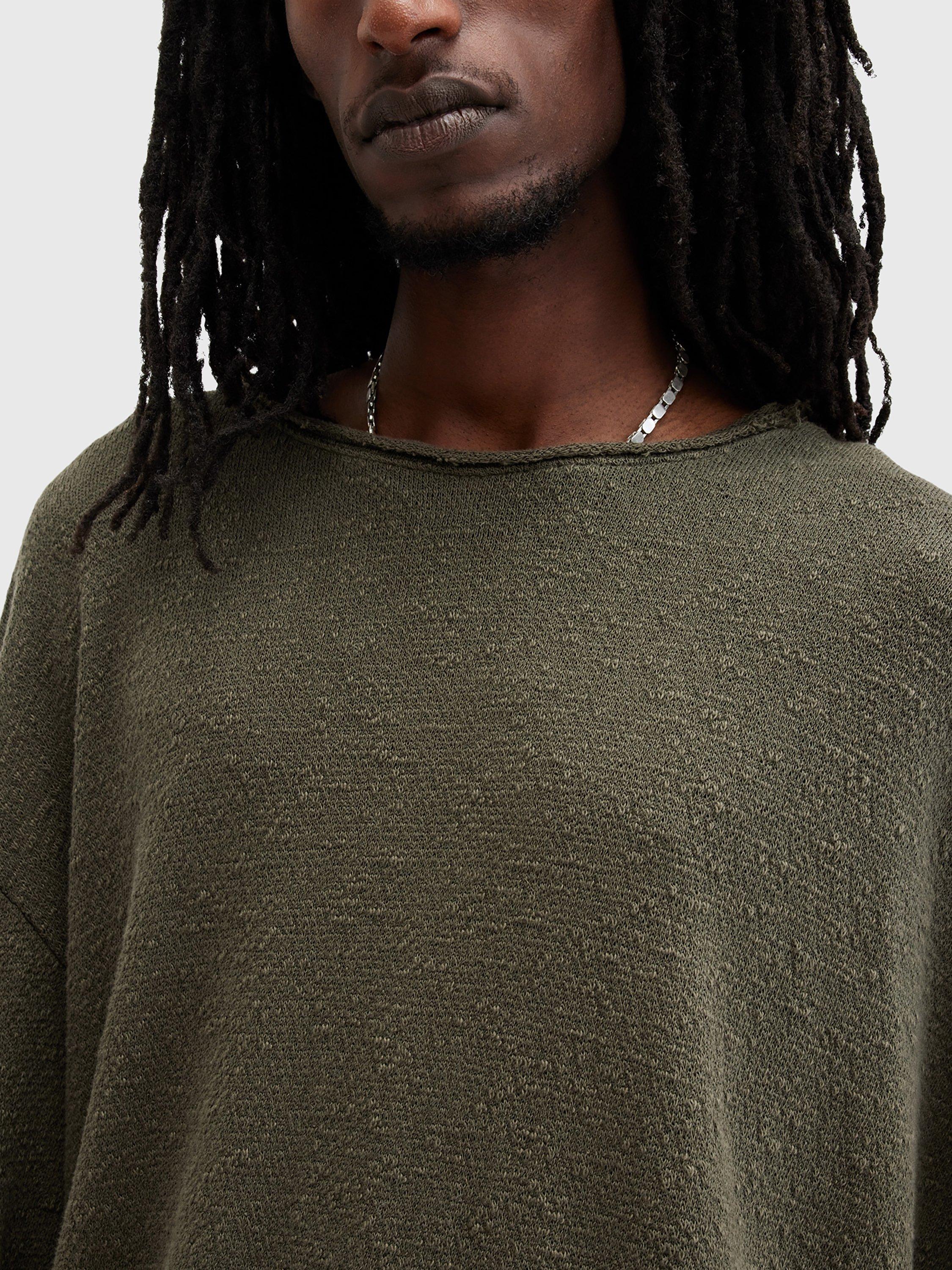AllSaints Sears Round Neck Oversized Cotton Jumper, Green Mid