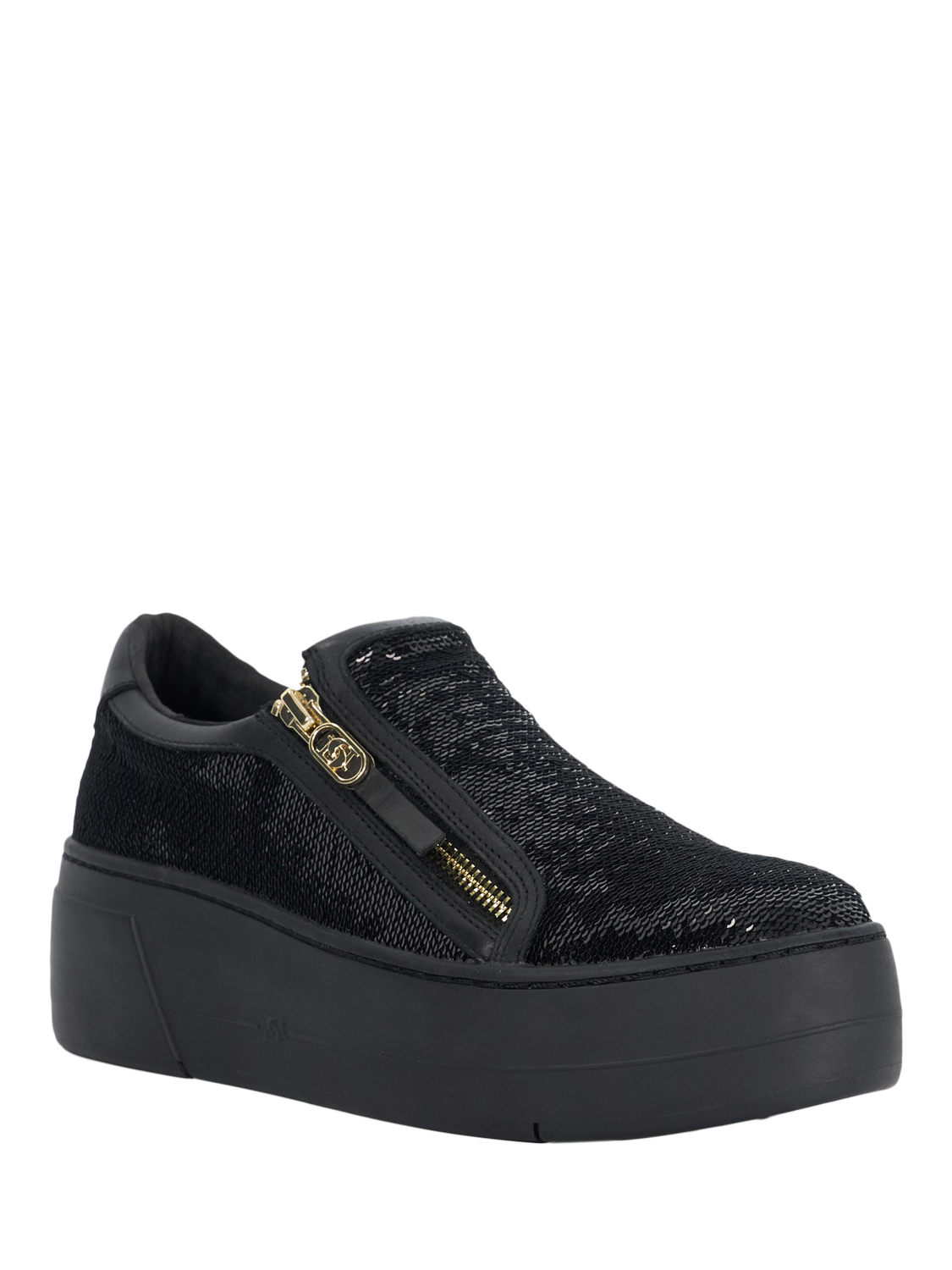 Dune Episodic Sequin Side Zip Chunky Flatform Trainers, Black