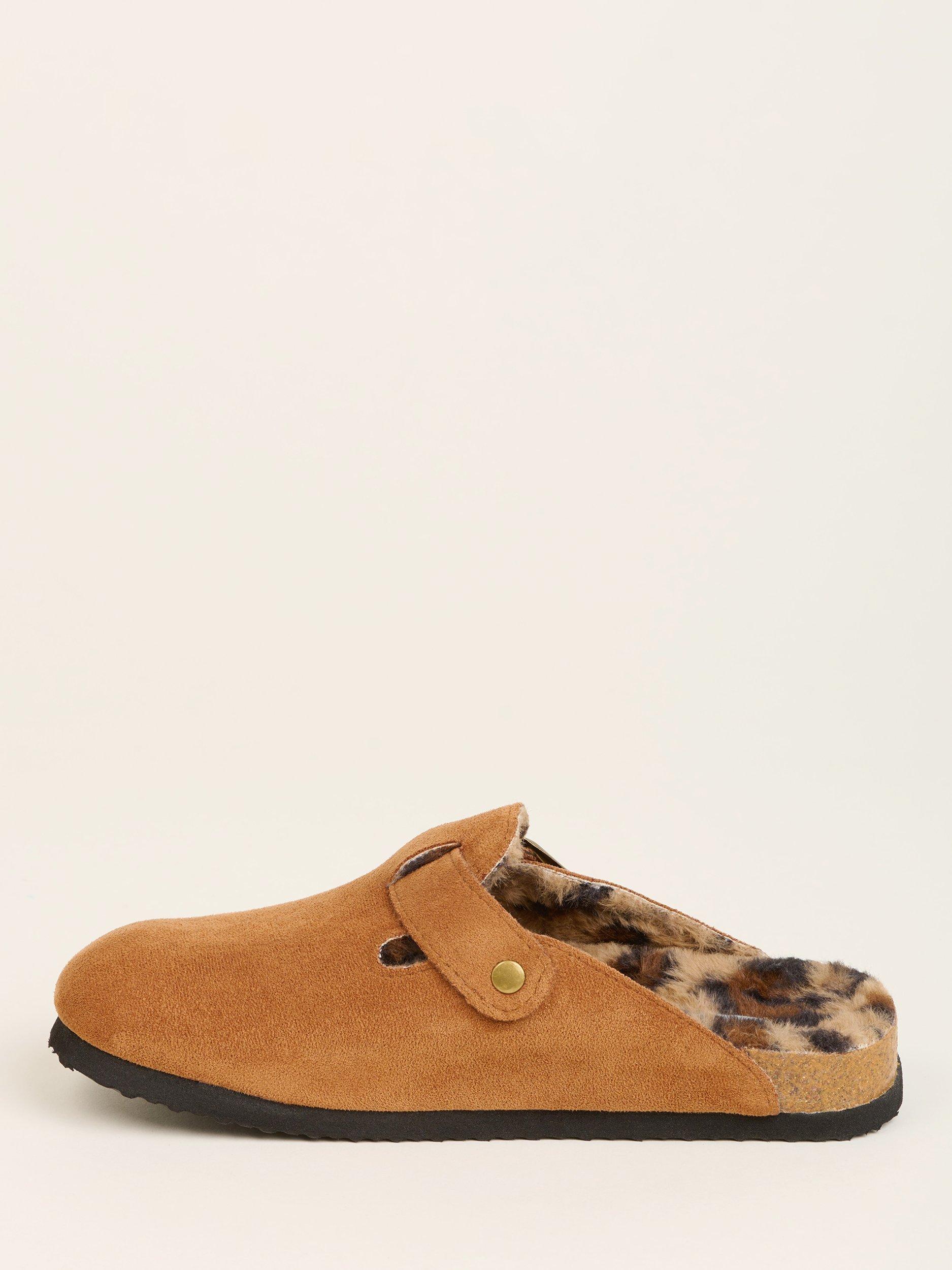Brakeburn Fluffy Leopard Print Lined Buckle Clogs, Brown