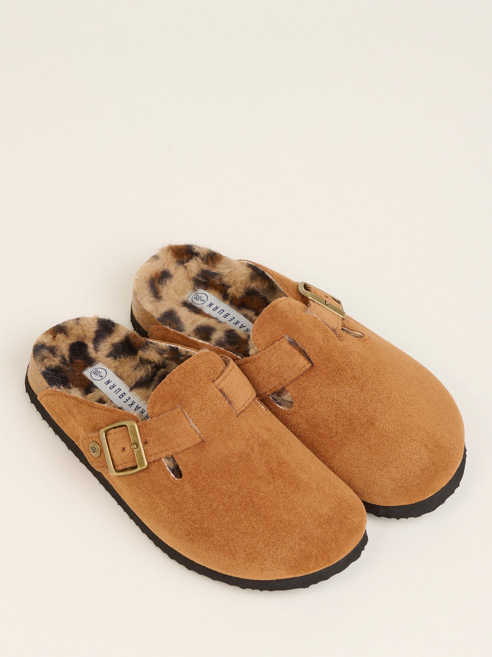 Brakeburn Fluffy Leopard Print Lined Buckle Clogs, Brown