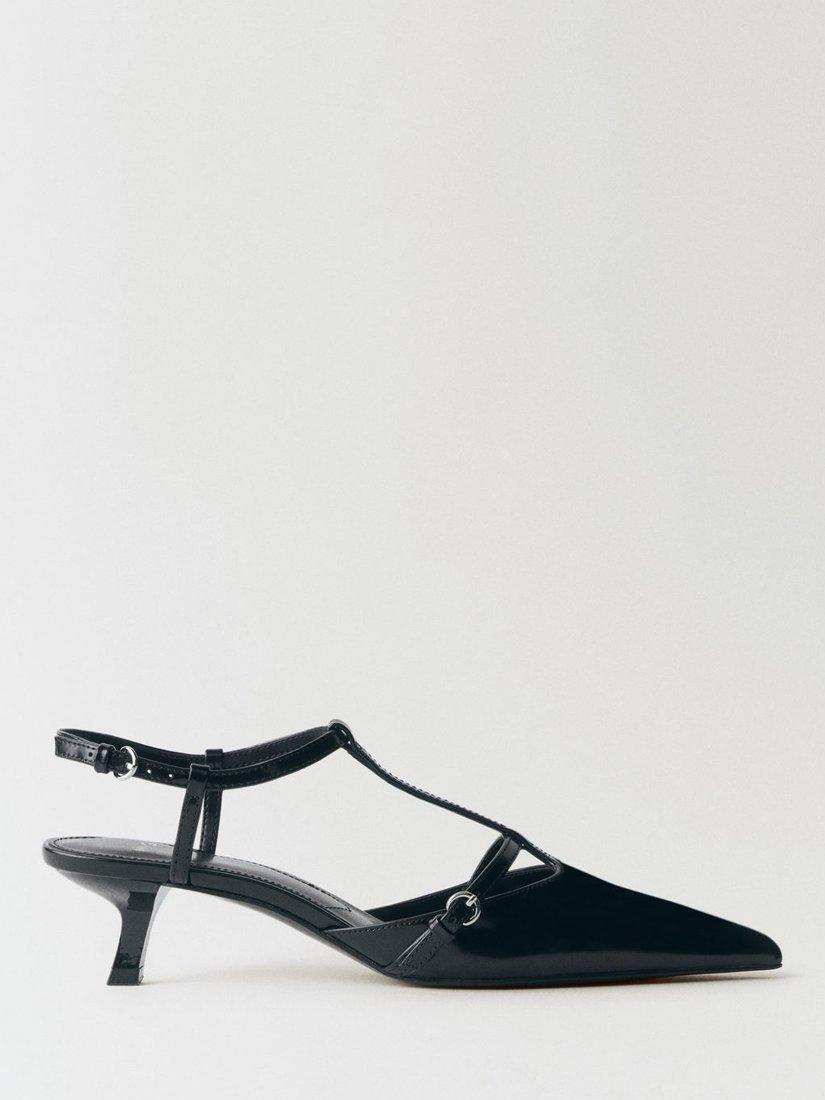 Mango Bebi Leather Kitten Heel Court Shoes Black