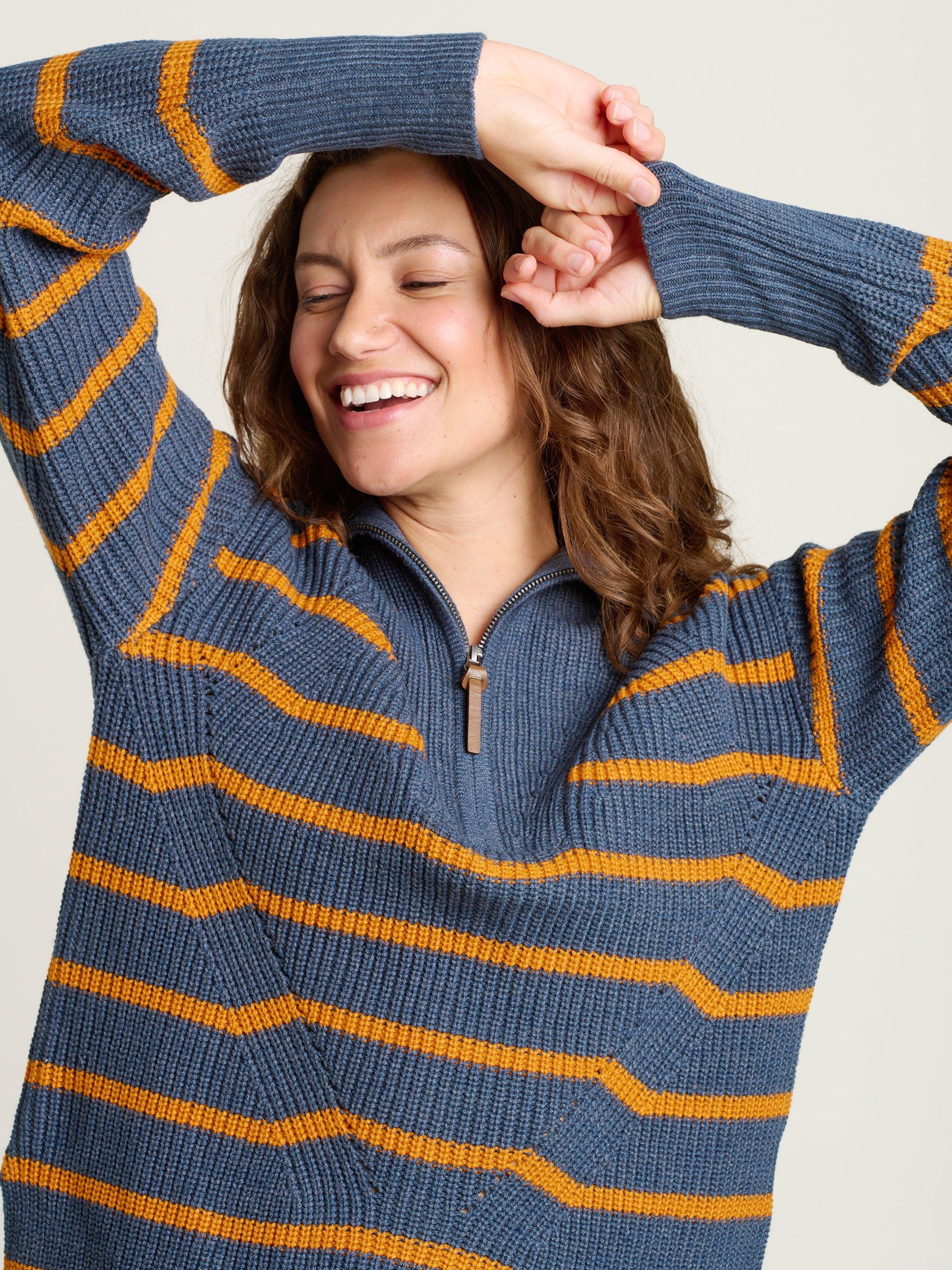 Brakeburn Stripe 1/4 Zip Jumper, Navy/Orange