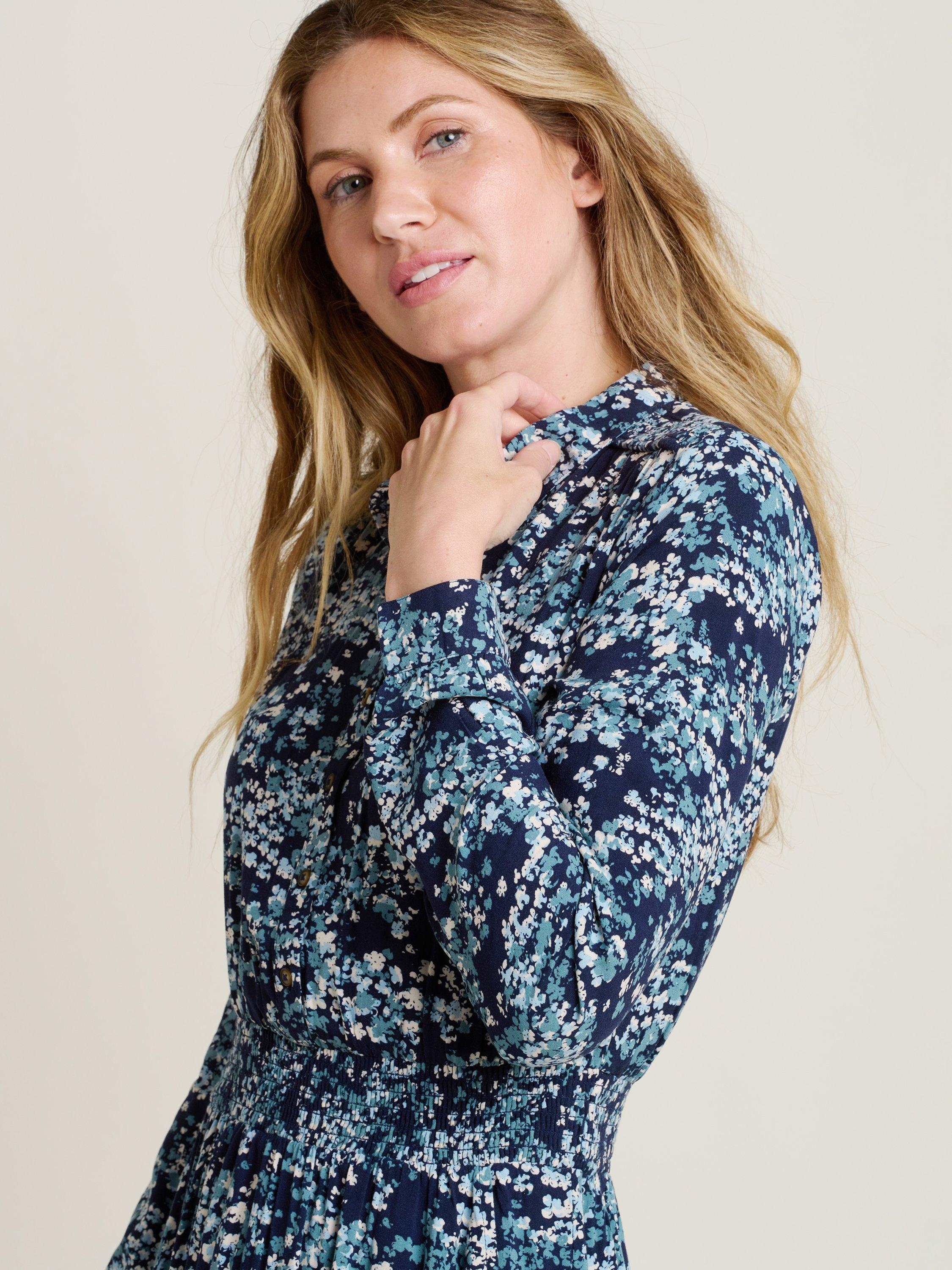 Brakeburn Jasmine Floral Shirt Dress, Blue, 20