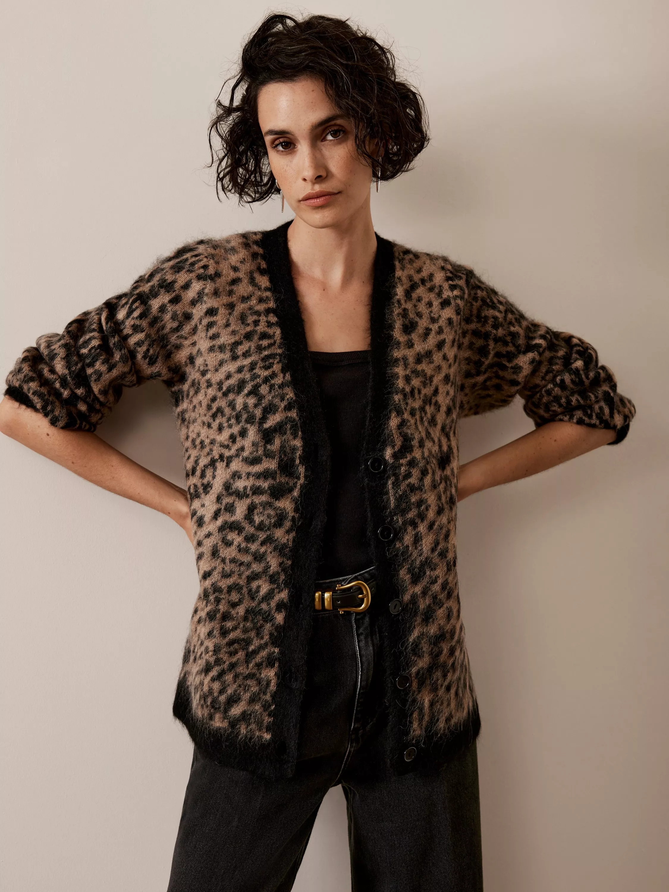 Mint Velvet Leopard Print Longline Wool Blend Cardigan Multi