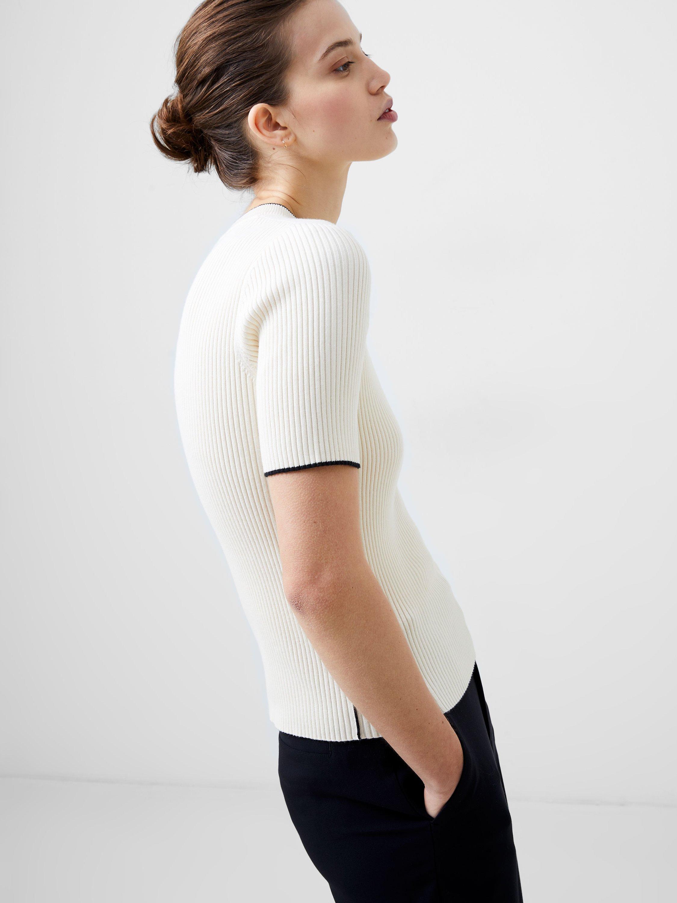 French Connection Mozza Short Sleeve Jumper, Cream/Black, XL