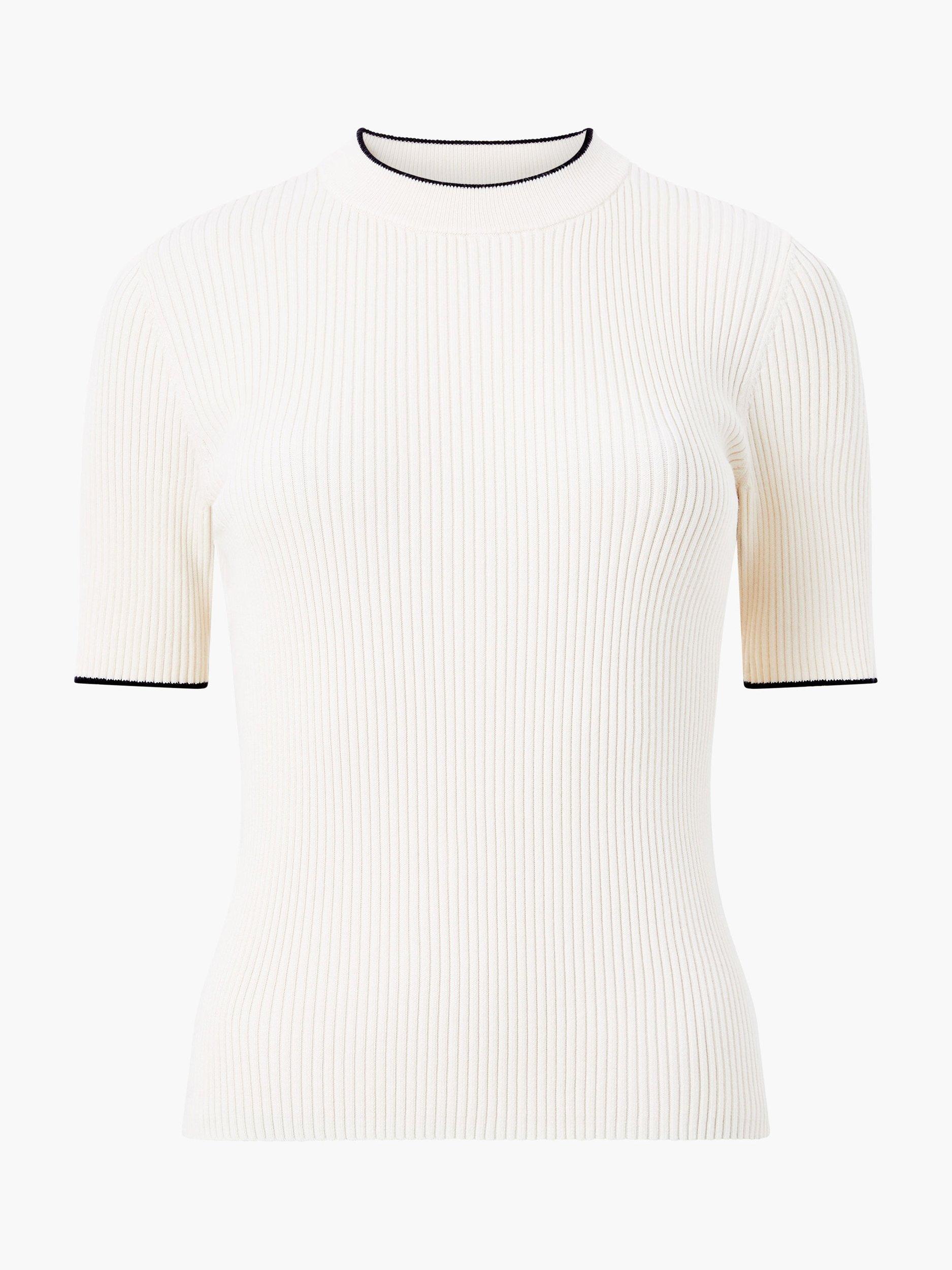 French Connection Mozza Short Sleeve Jumper, Cream/Black, XL