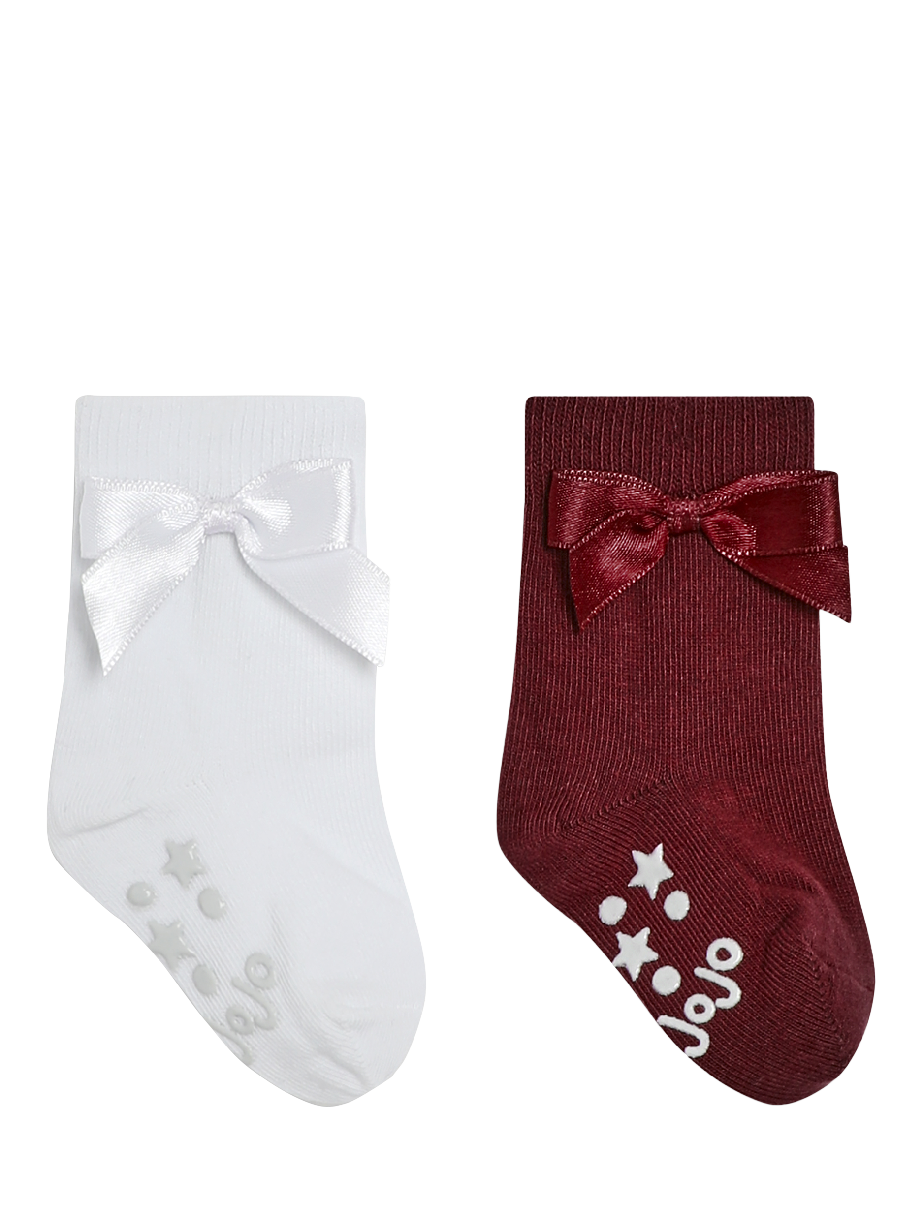 JoJo Maman Bebe Kids Bow Socks Pack of 2 Burgundy White