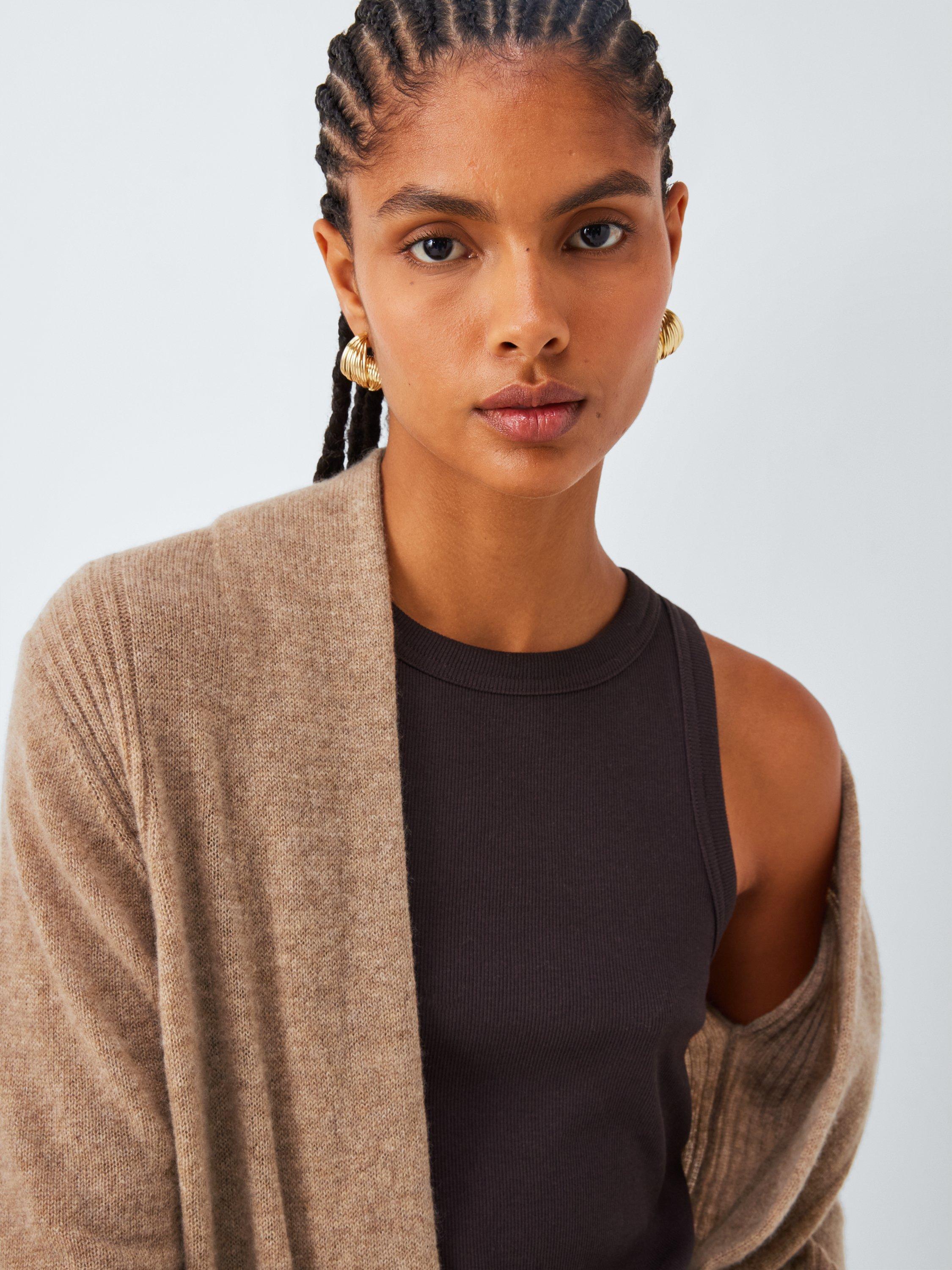 John Lewis Cashmere Edge to Edge Rib Cardigan, Camel