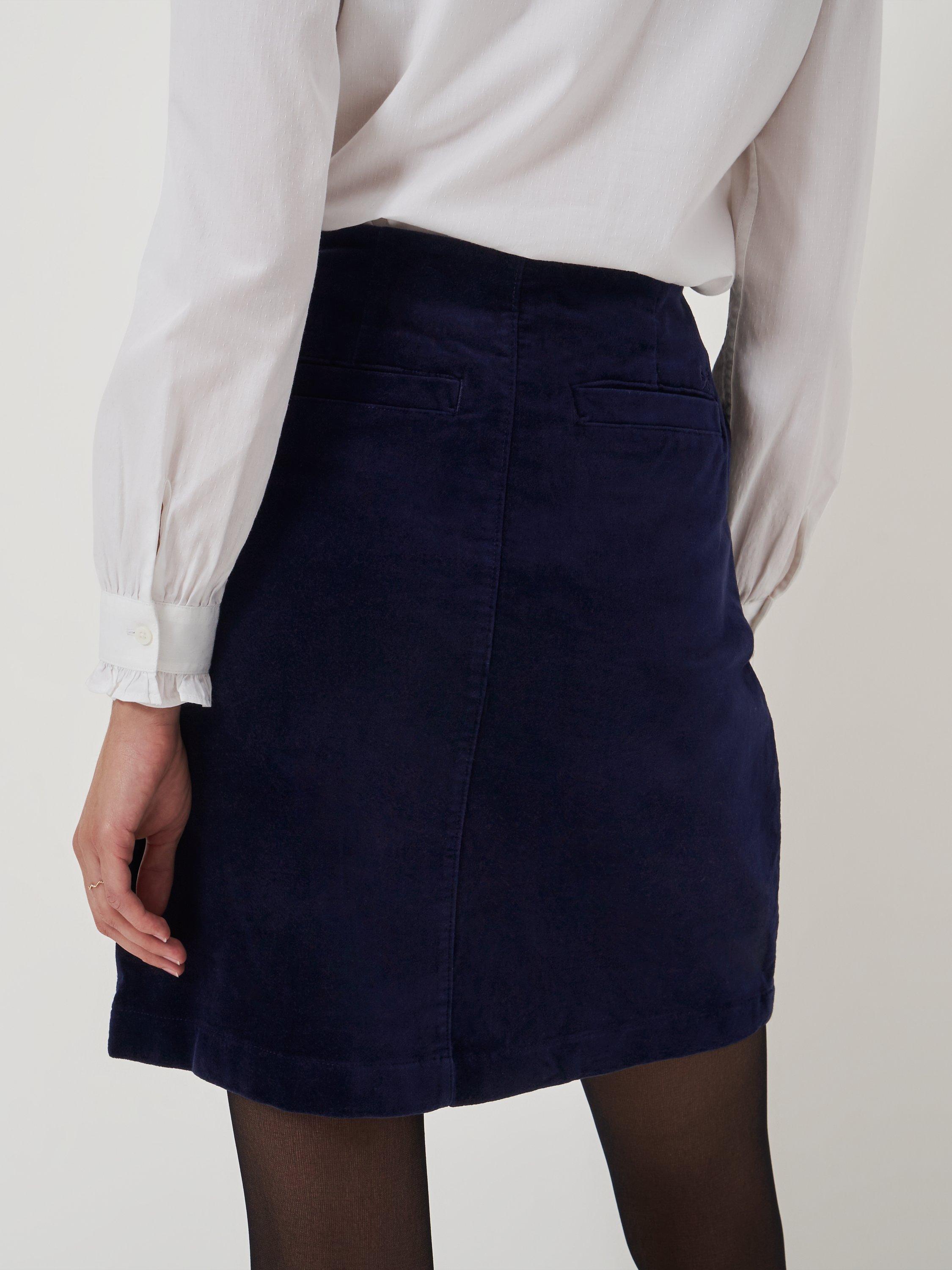 Crew Clothing Velvet Mini Skirt, Navy Blue, 10