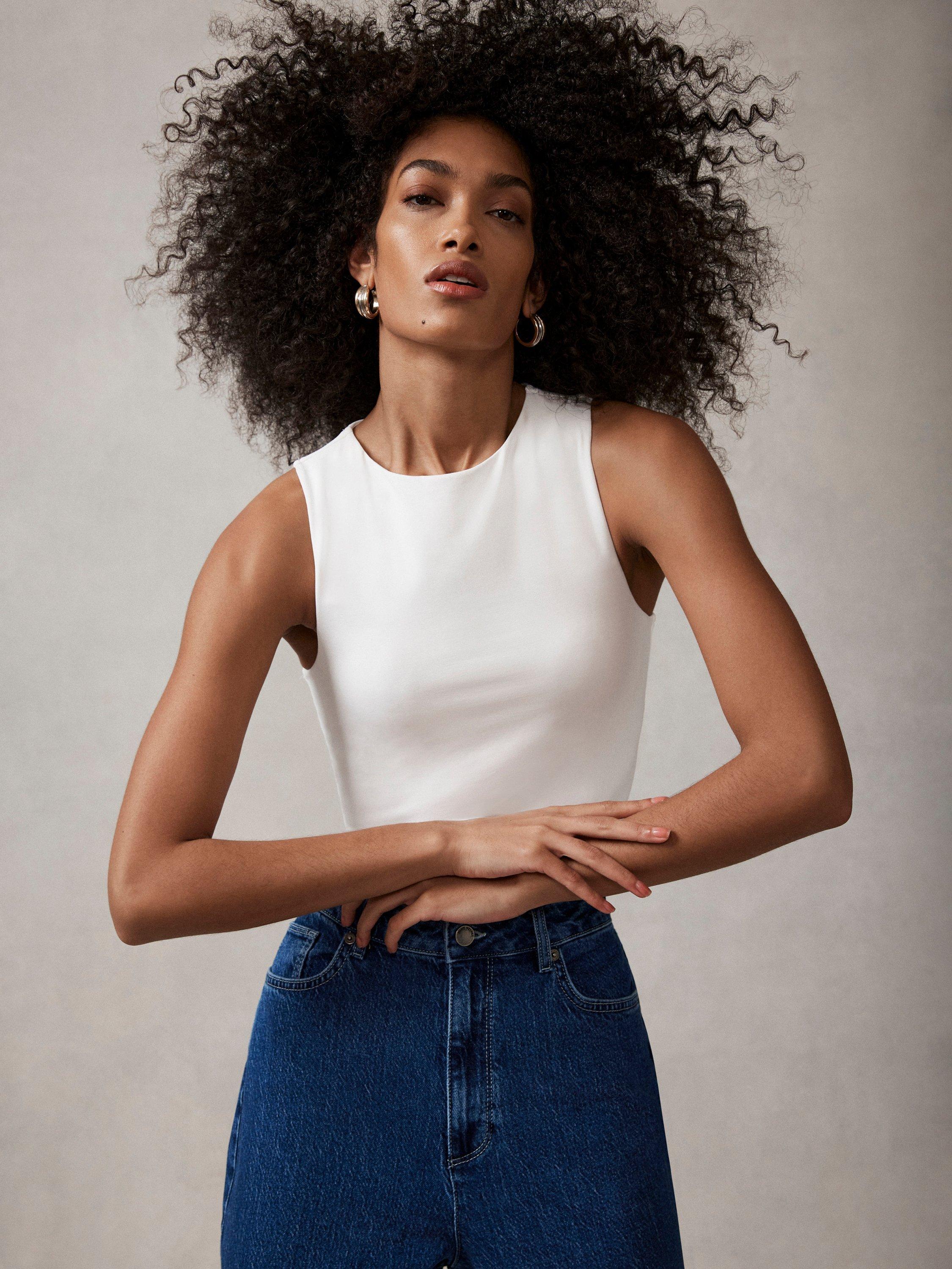 Mint Velvet Layering High Neck Vest Top White