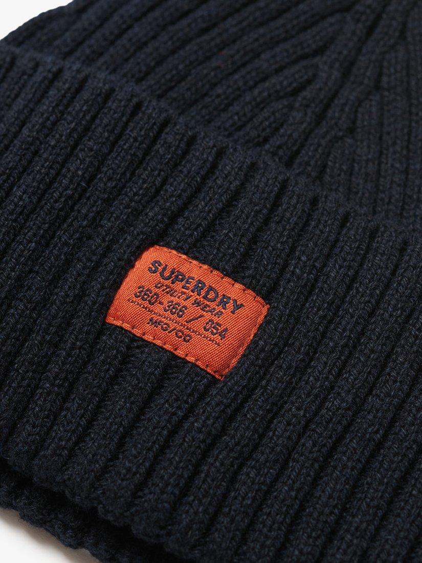 Superdry Workwear Knited Wool Blend Beanie Hat, Eclipse Navy