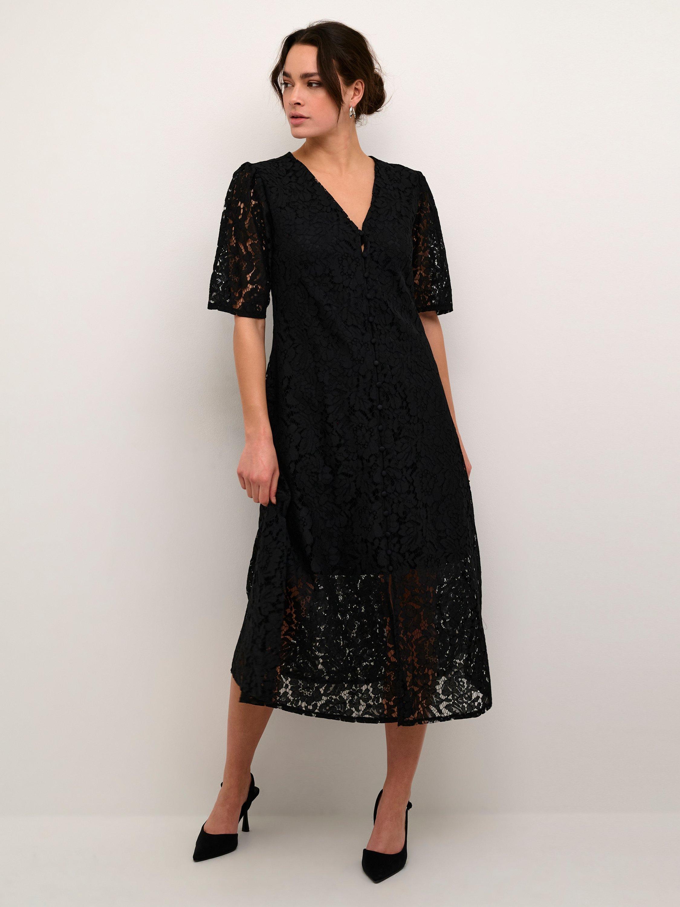 KAFFE Nomi Lace Midi Dress, Black Deep