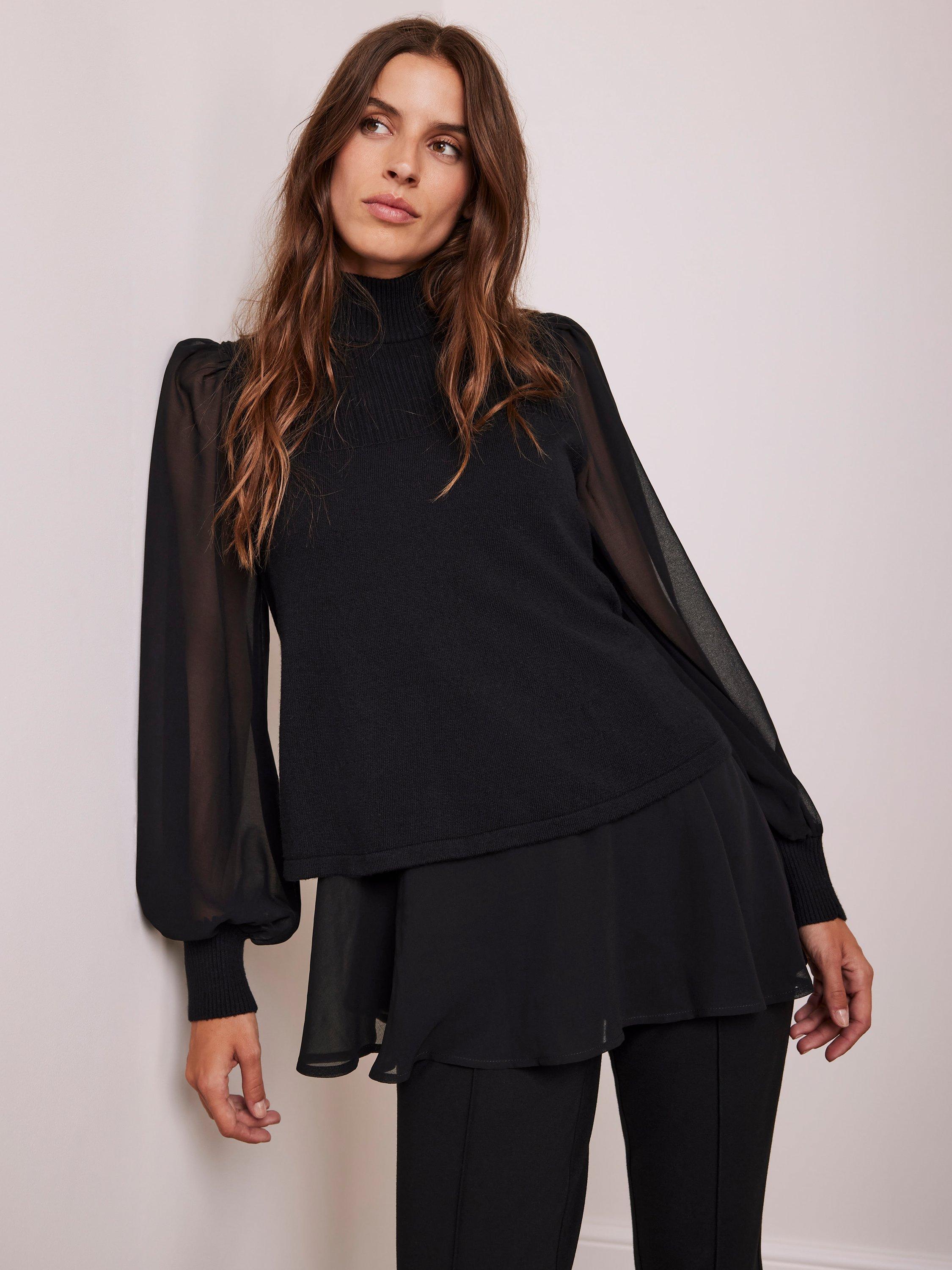 Mint Velvet Blend Mix Knit Top, Black