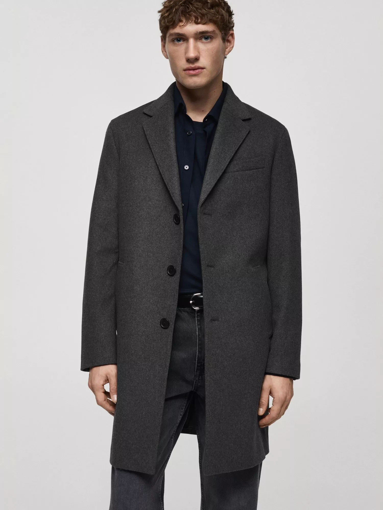 Mango Men's Arizona Wool Blend Coat, Dark Grey, S