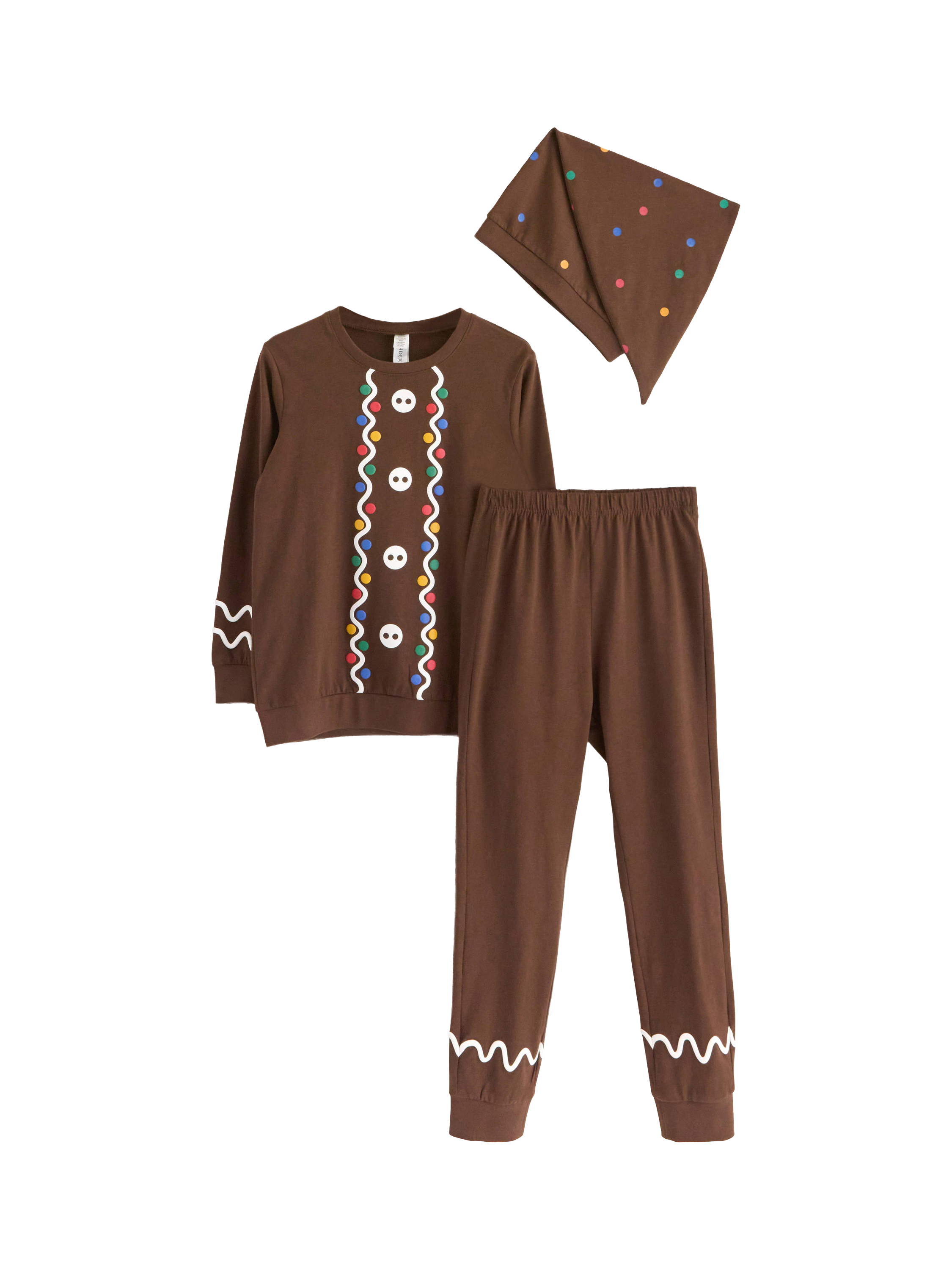 Lindex Kids' Cotton Christmas Gingerbread Man Pyjamas & Hat, Dark Brown