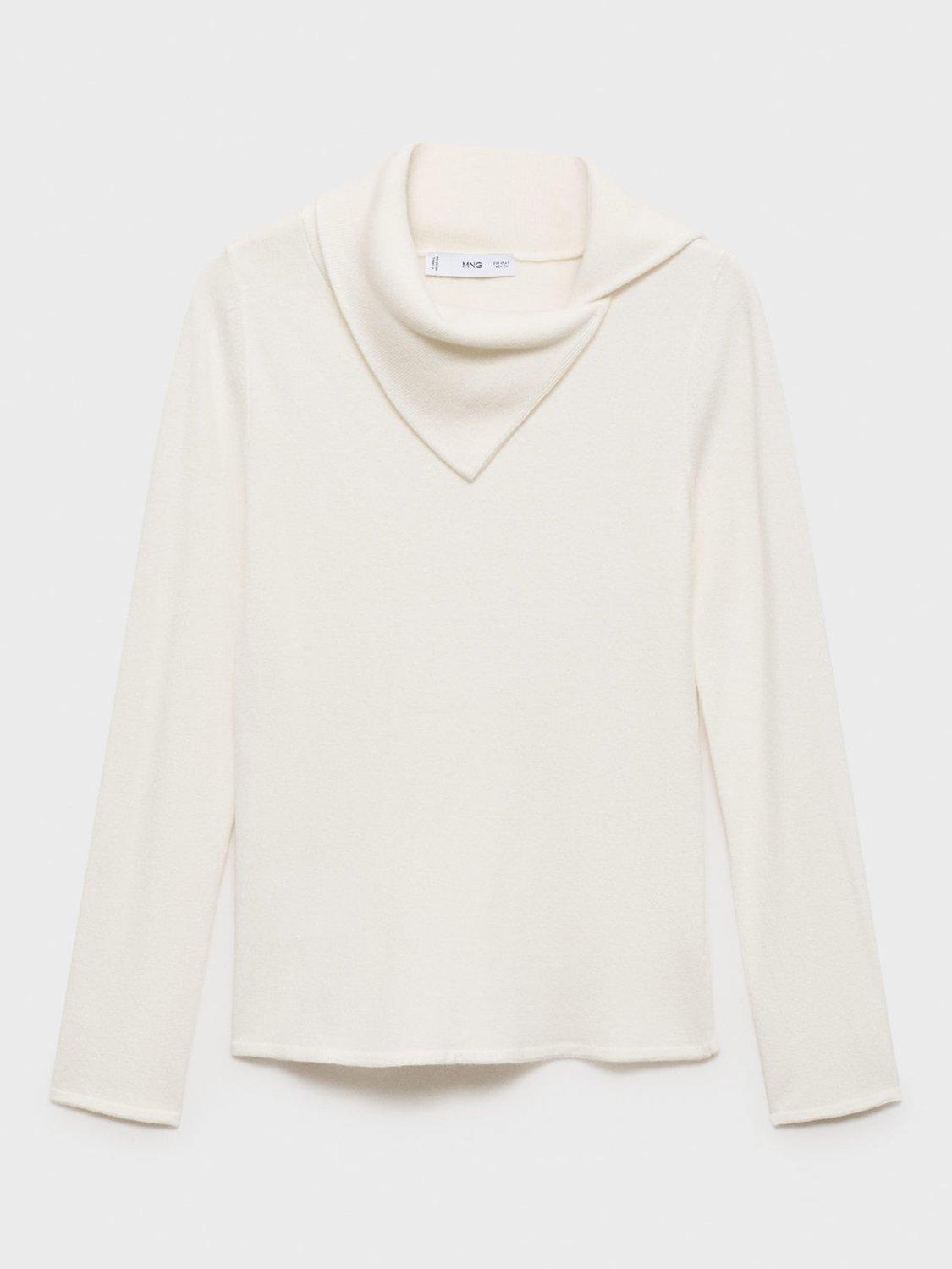 Mango Loup Fold Neck Jumper, White