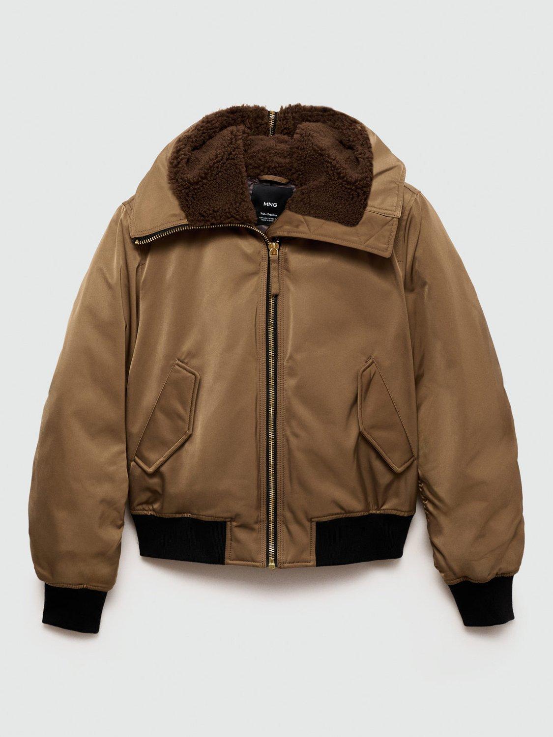 Mango Jungle Fleeced Lined Bomber Jacket, Brown