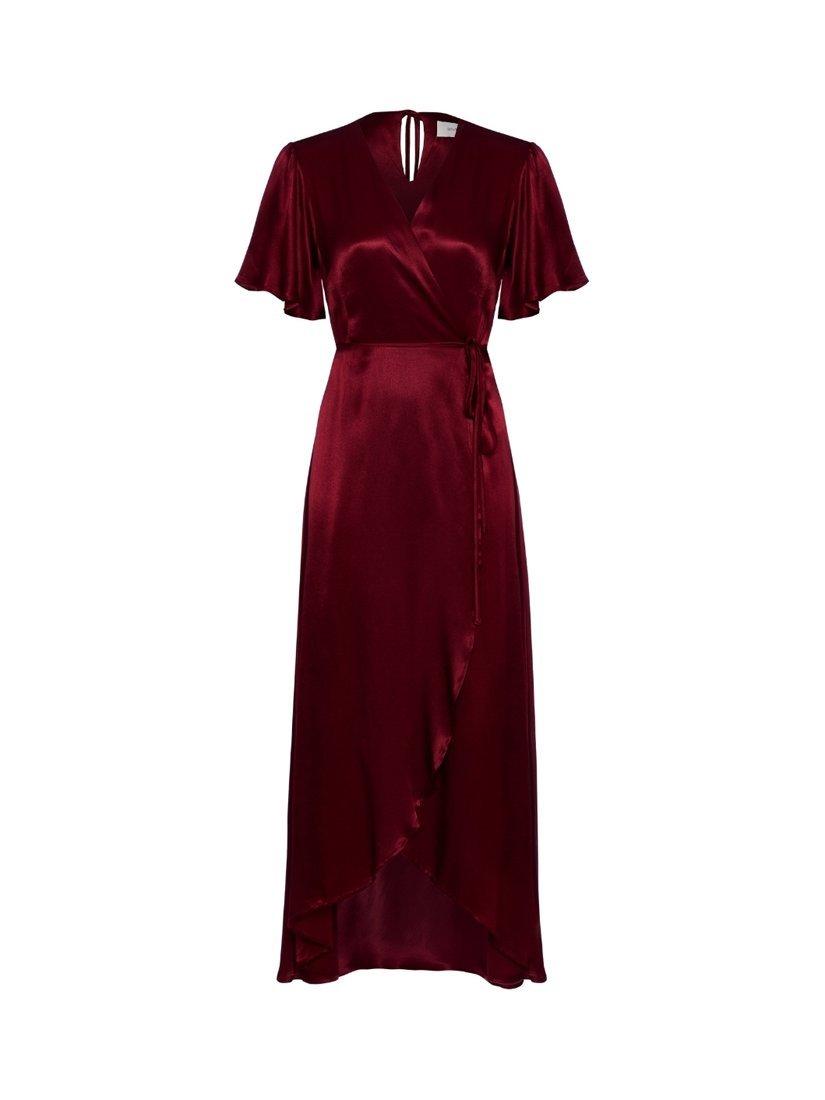 Rewritten Florence Waterfall Hem Satin Wrap Dress, Chianti, 14