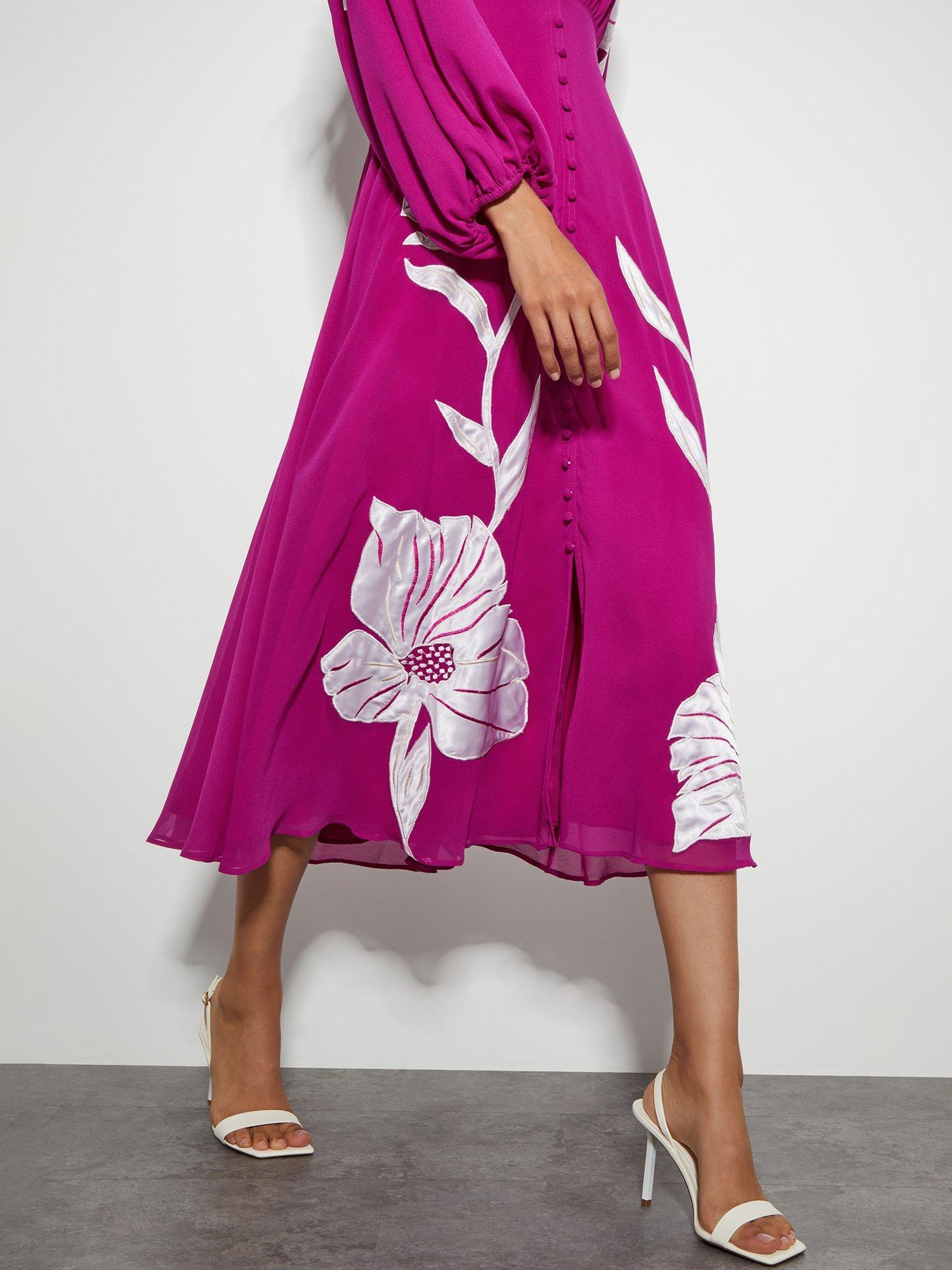 Monsoon Talia Floral Dress, Plum