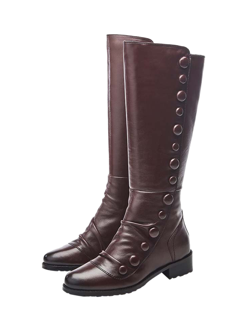 Moda in Pelle Irenne Leather Button Detail Long Boots, Burgundy, 4