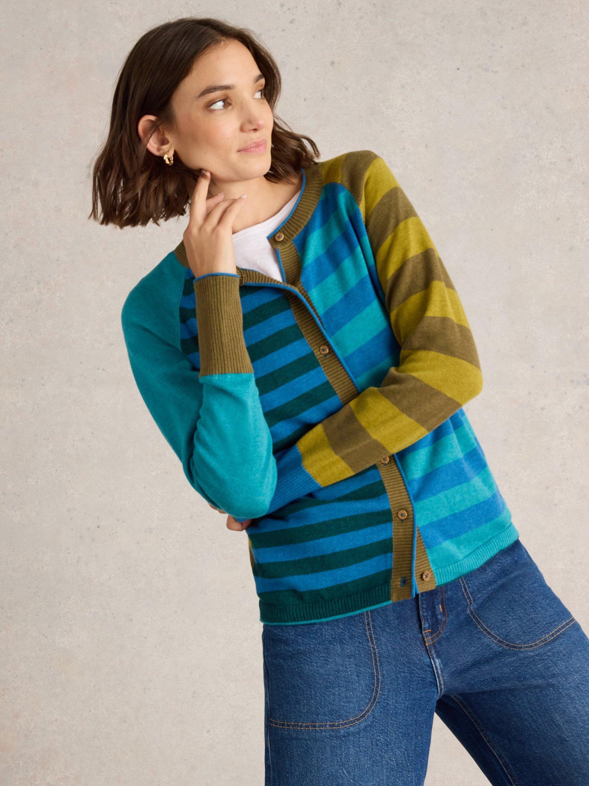 White Stuff Lulu Stripe Pure Organic Cotton Cardigan Bluemulti