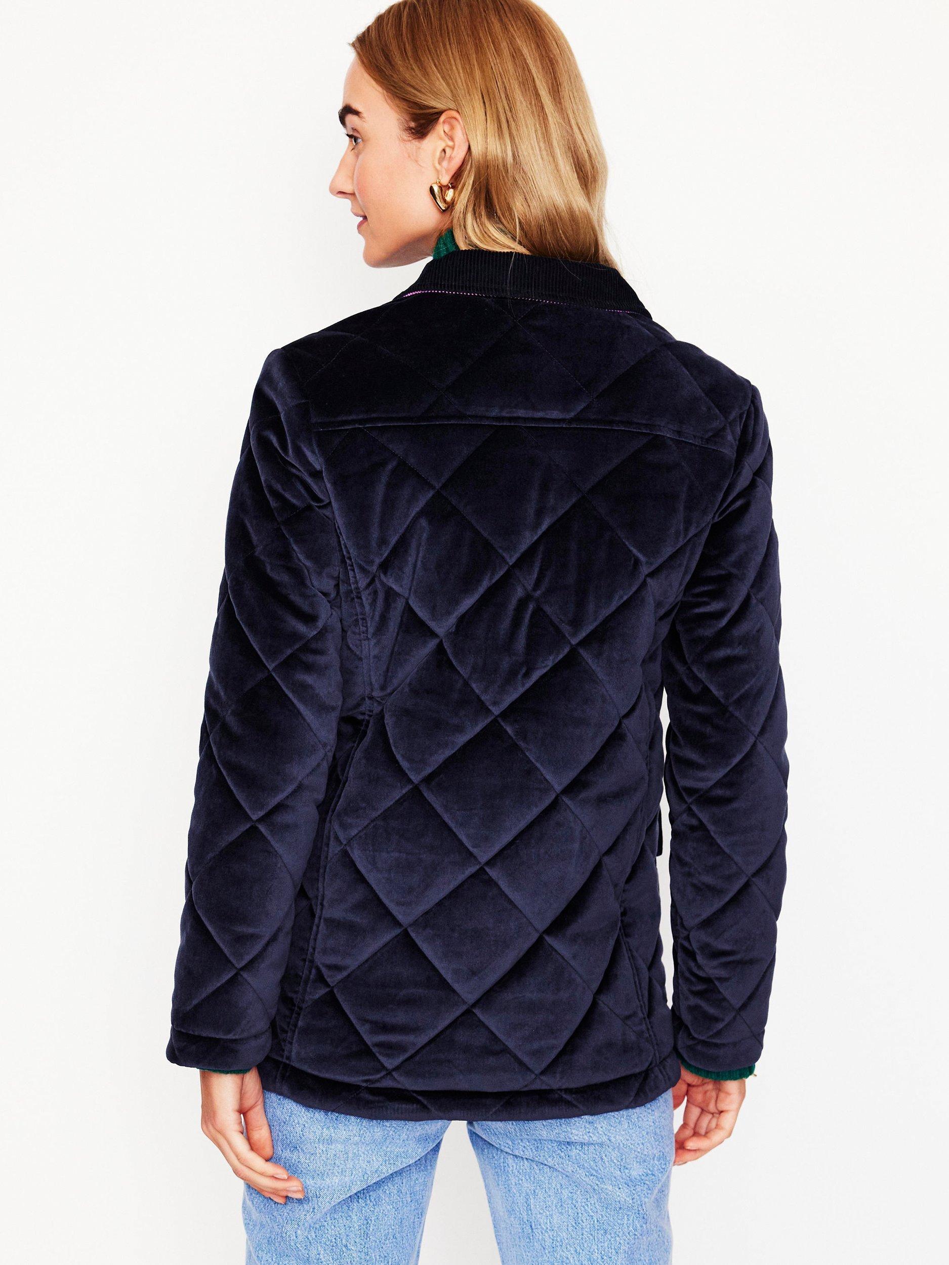 Boden Quilted Velvet Jacket, Navy
