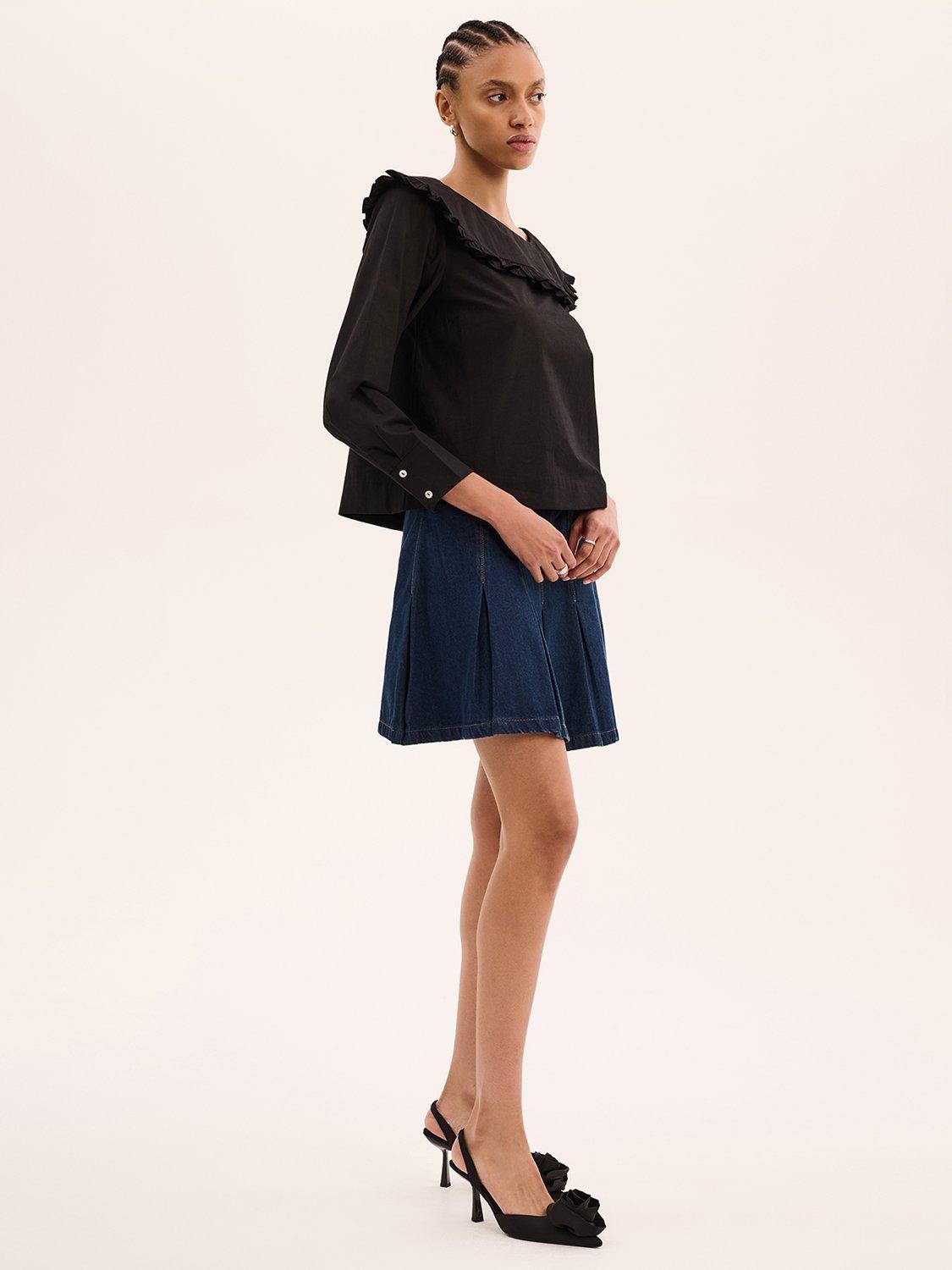 OMNES Briony Ruffle Neck Blouse, Black