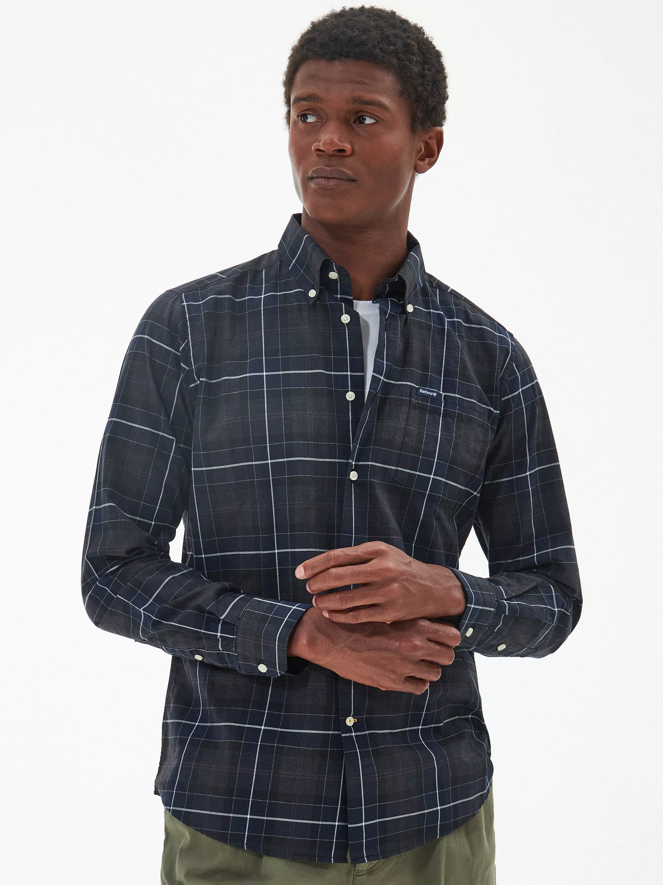 Barbour Wetheram Cotton Tailored Fit Check Shirt, Black Slate