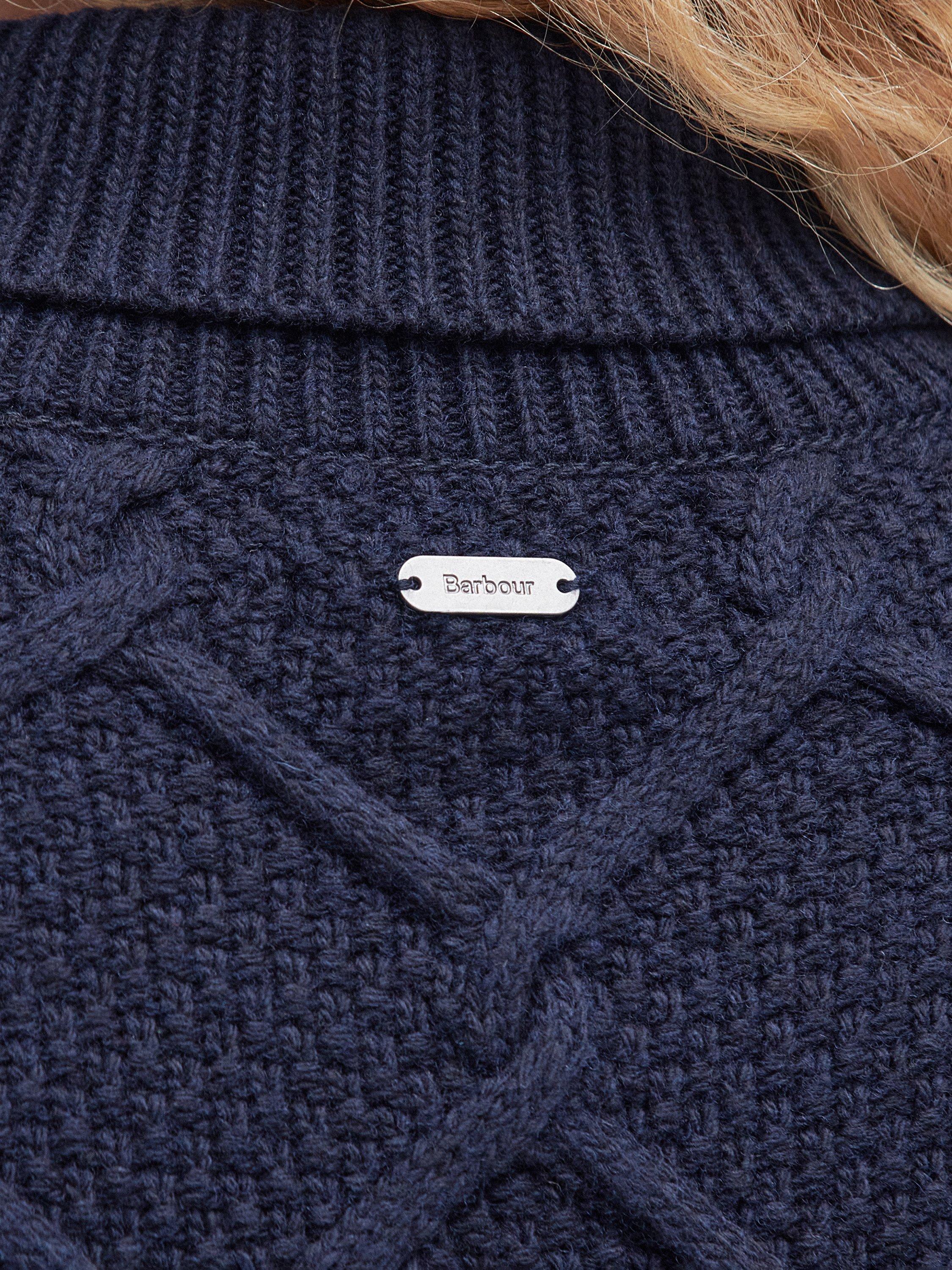 Barbour Burne Roll Neck Wool Blend Cable Knit Jumper, Navy