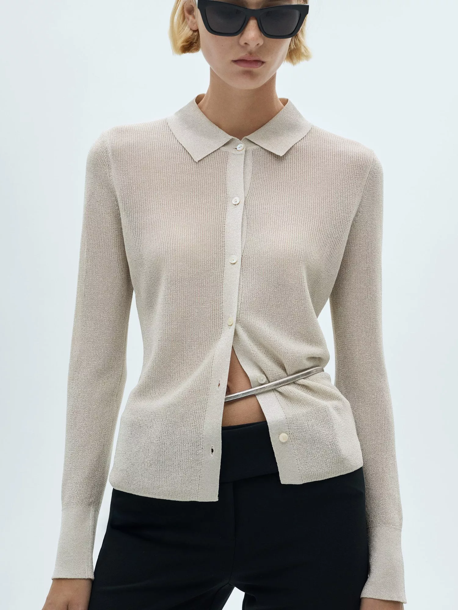 Mango Kling Sparkle Knit Shirt, Silver