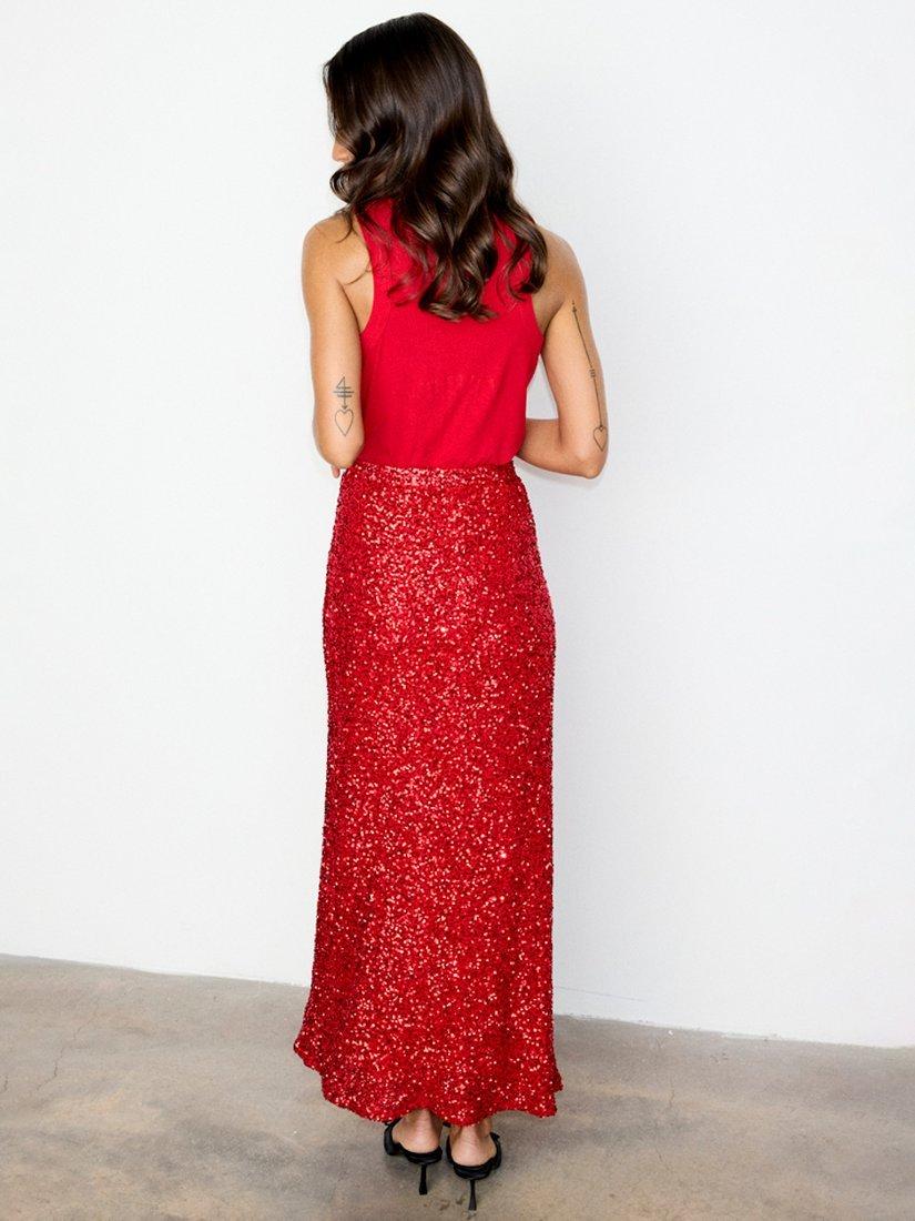 Never Fully Dressed Dorris Sequin Skirt, Red