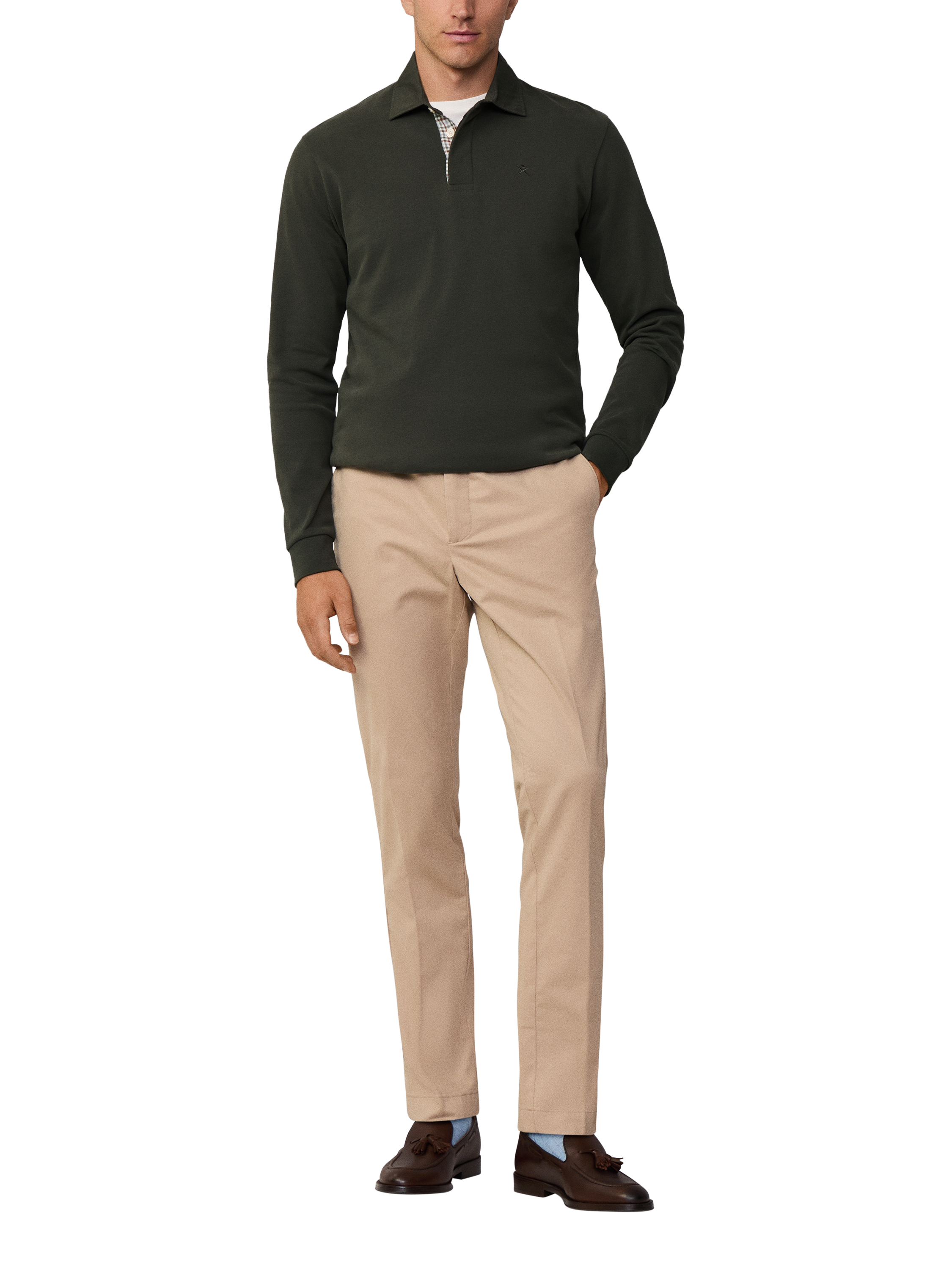 Hackett London Cotton Slim Fit Rugby Shirt, Deep Green