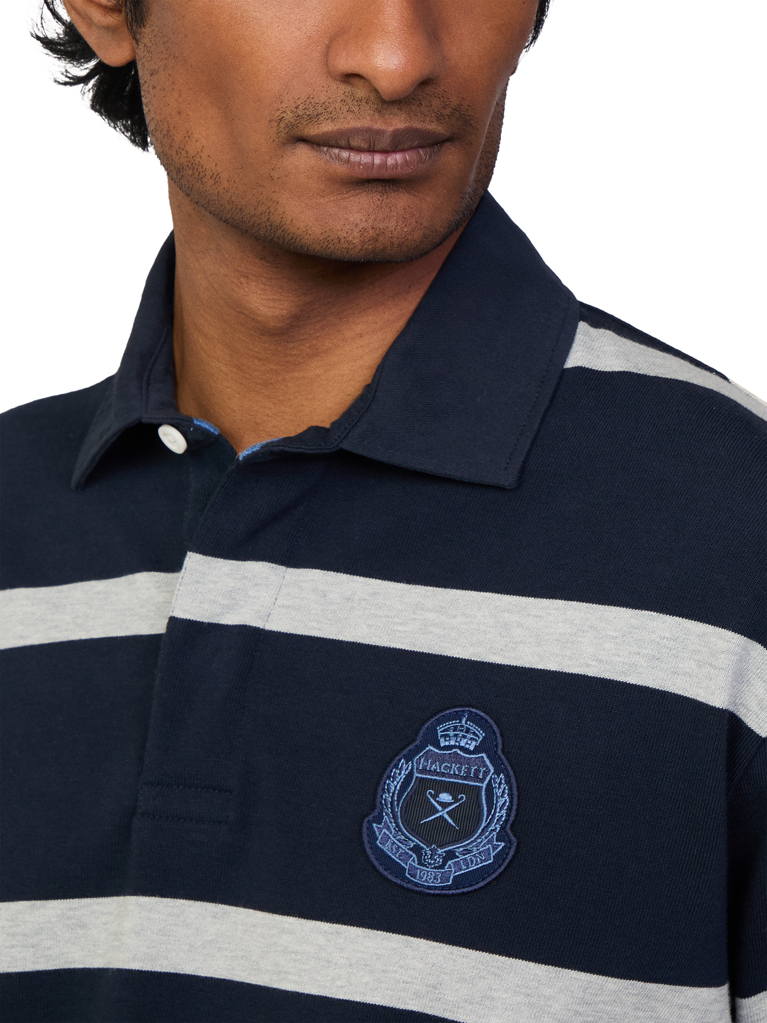 Hackett London Striped Rugby Shirt, Navy/Grey