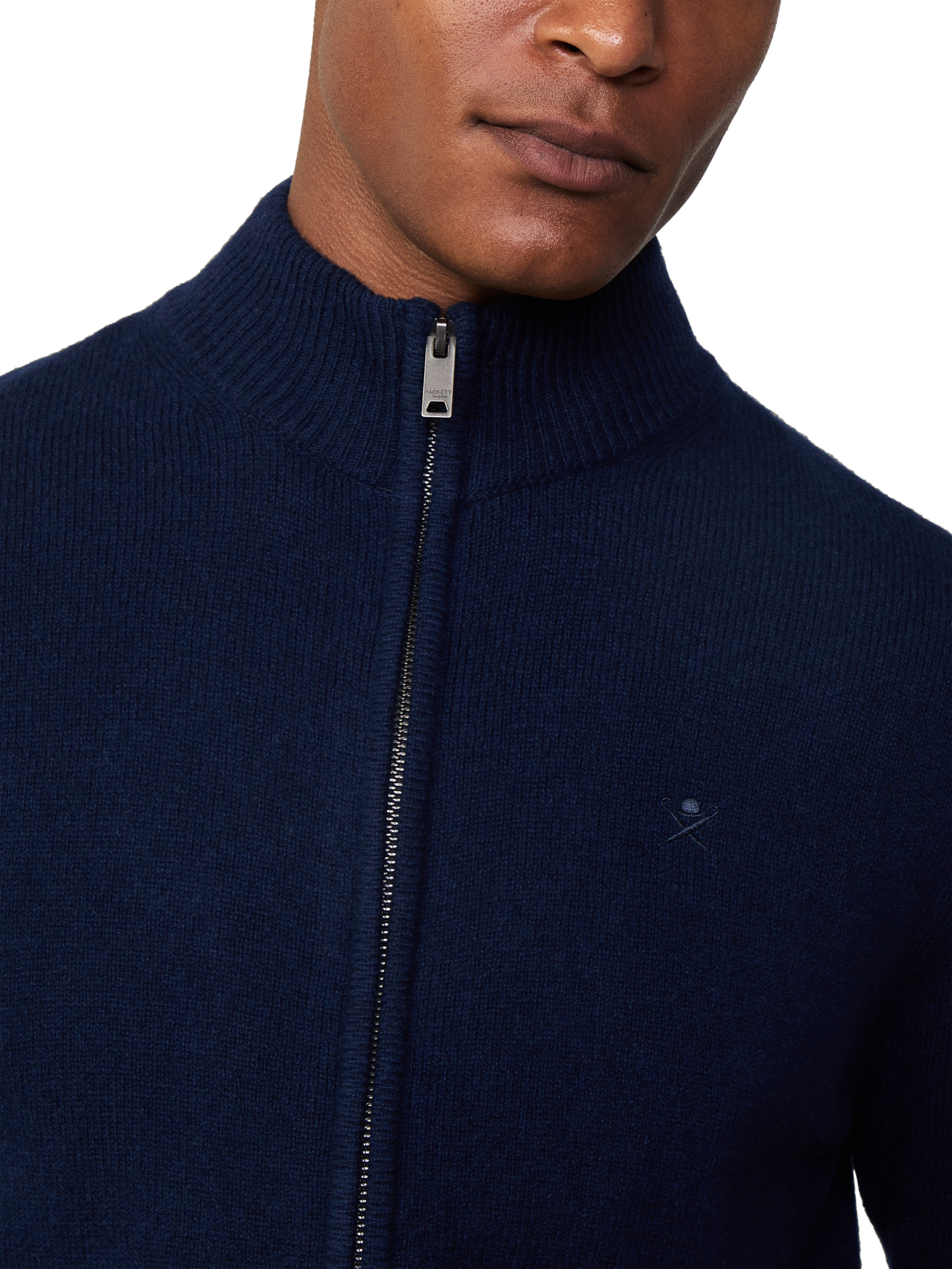 Hackett London Lambswool Zipped Jacket, Midnight Blue