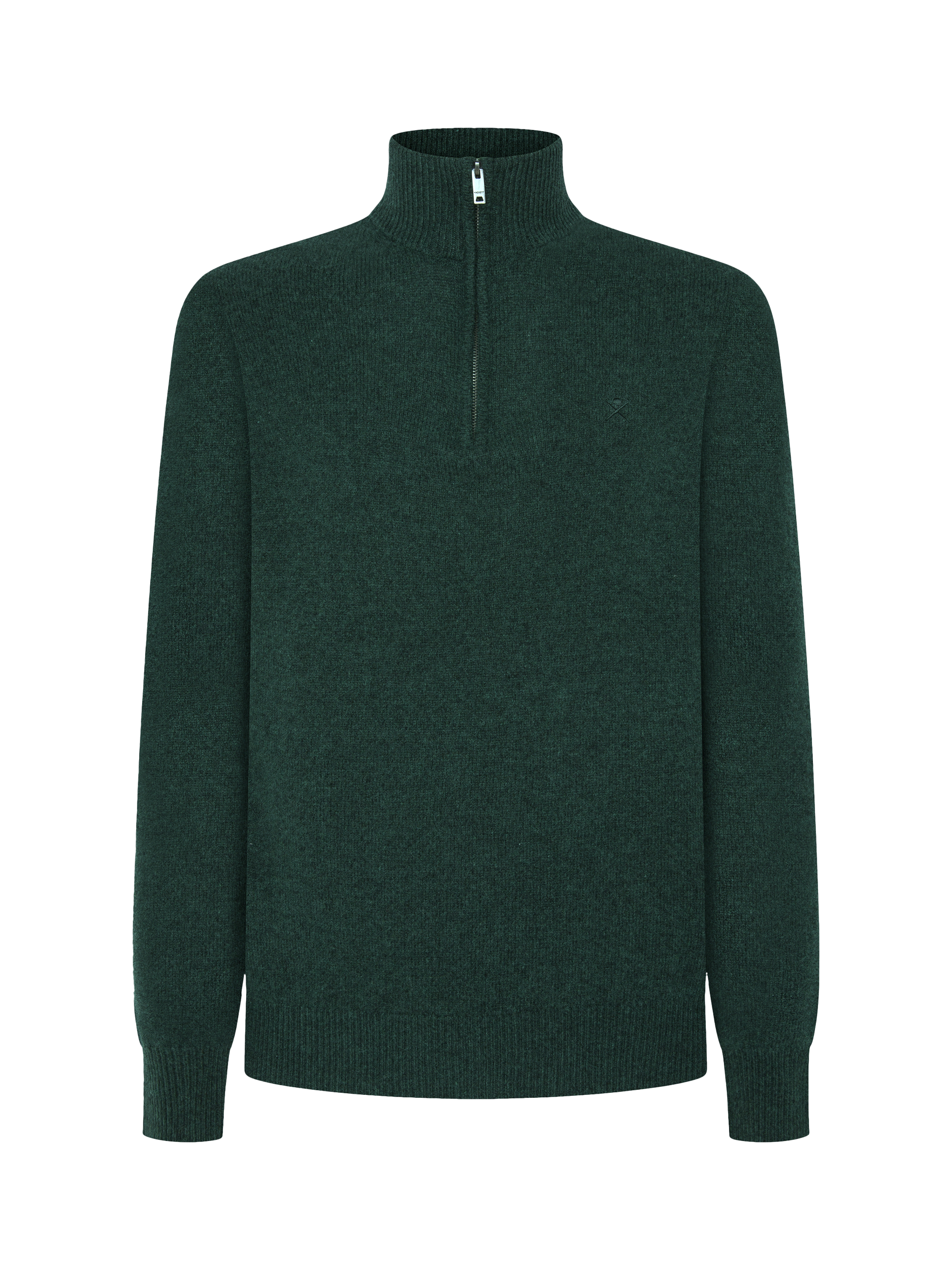 Hackett London Zip Through Lambswool Knit Top, Forest Night Green