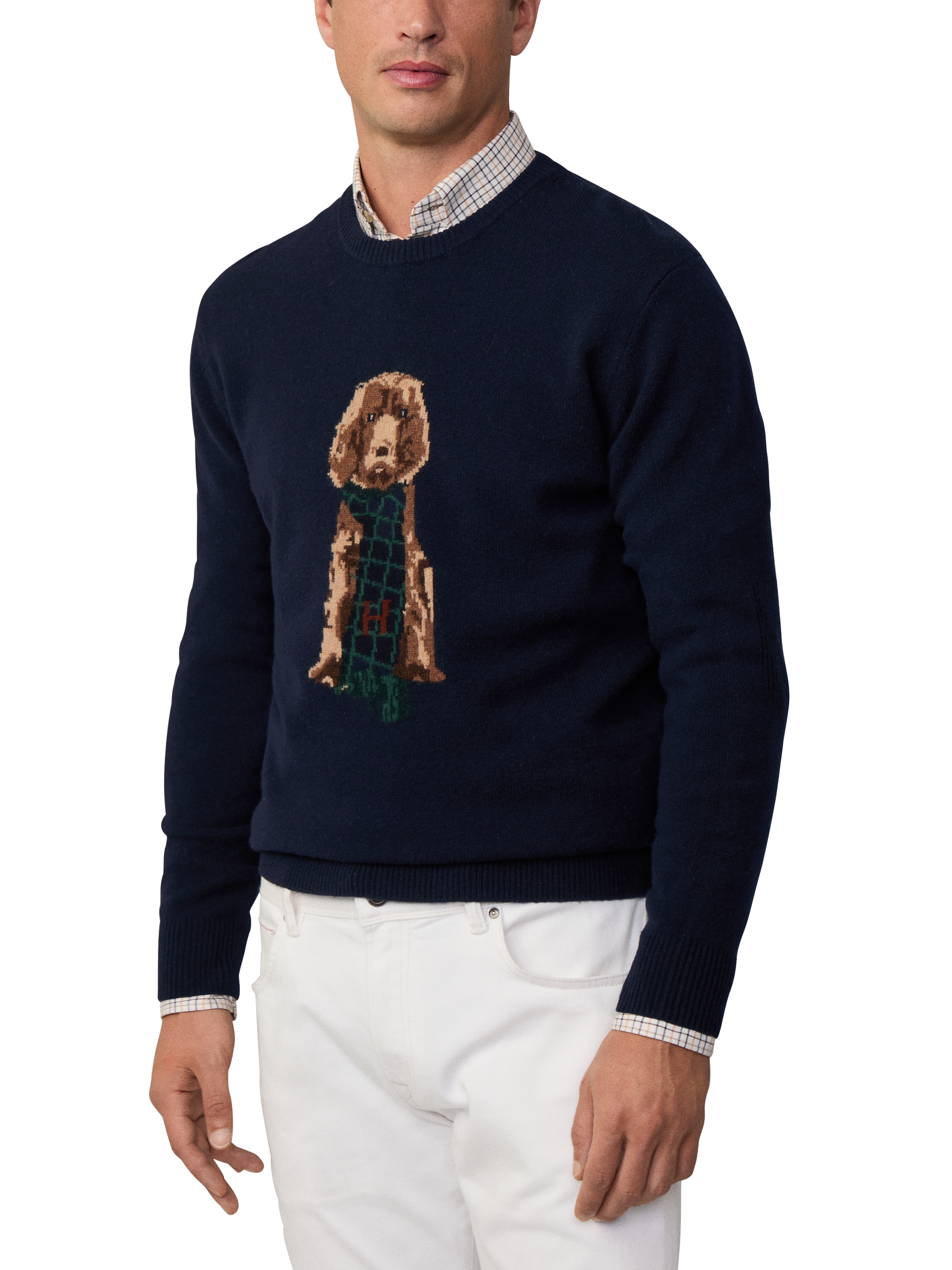 Hackett London Merino Wool & Silk Blend Dog Jumper, Midnight Blue