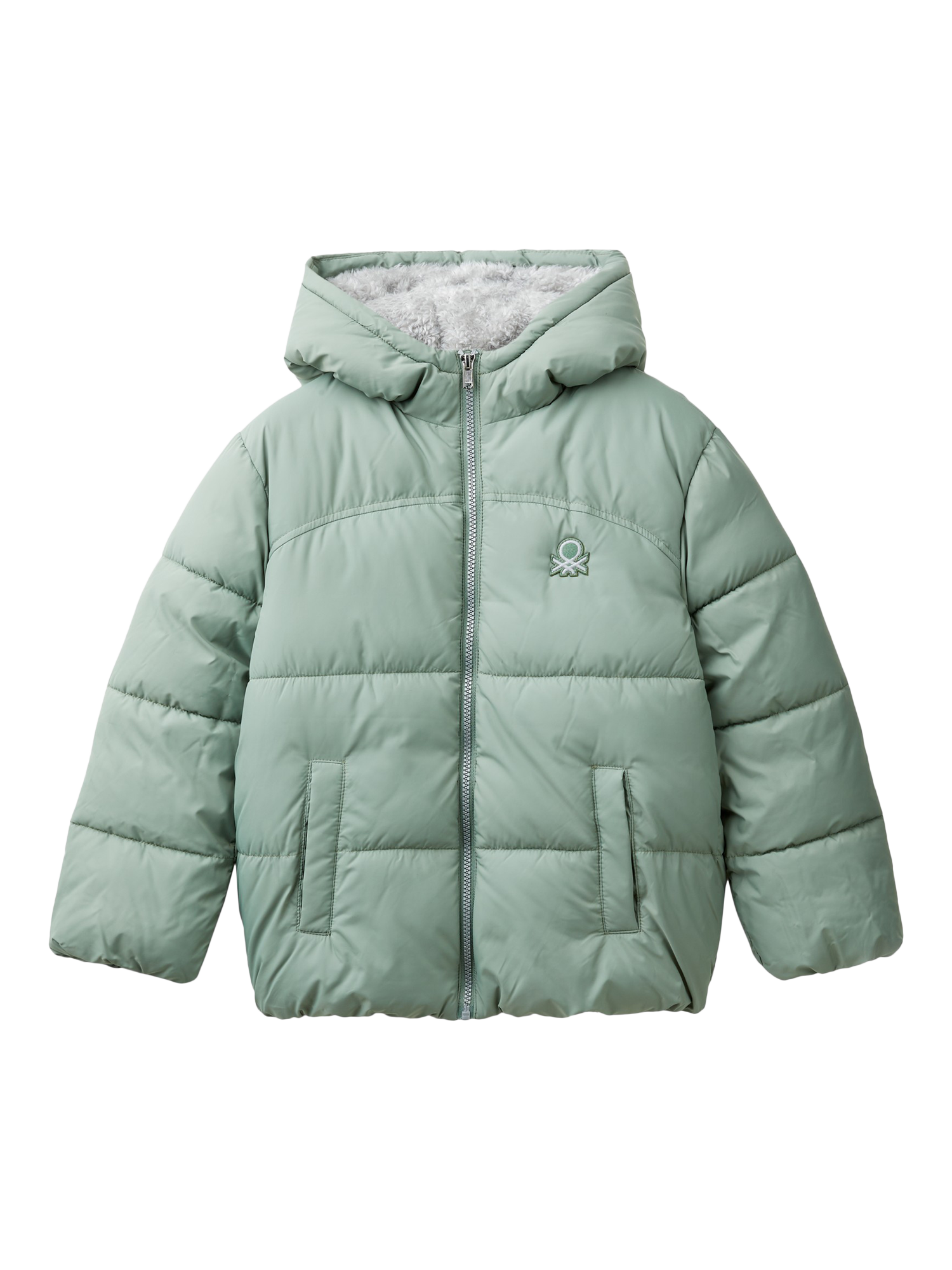 Benetton Kids' Eco Feather Puffer Jacket, Sage Green