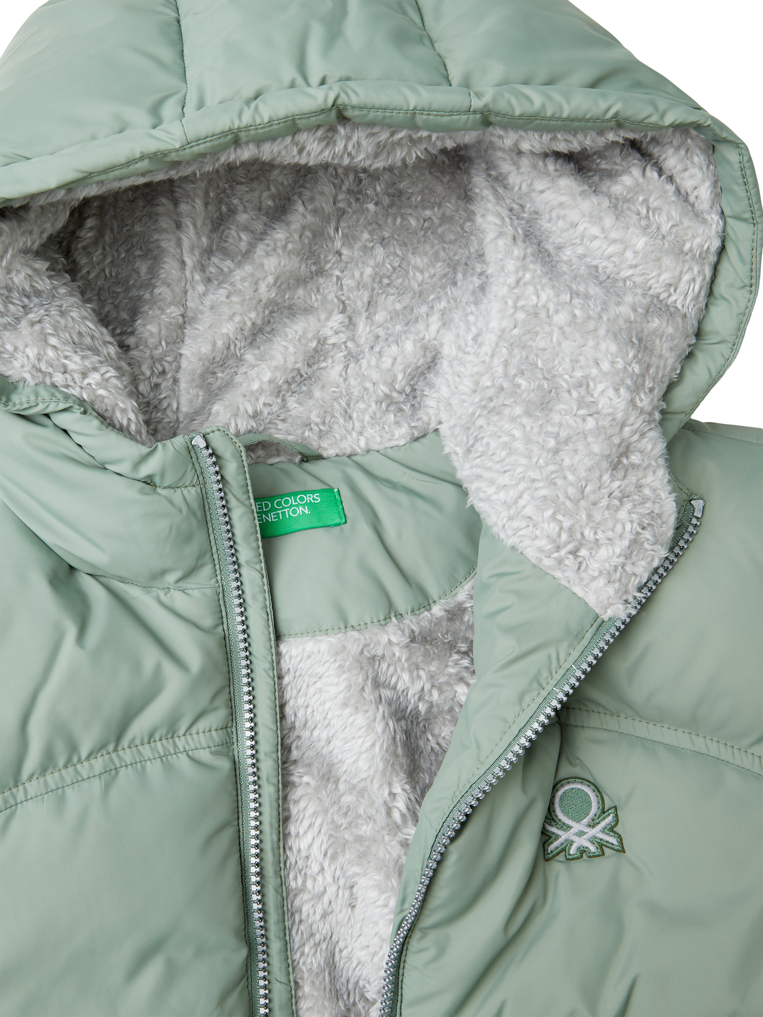Benetton Kids' Eco Feather Puffer Jacket, Sage Green