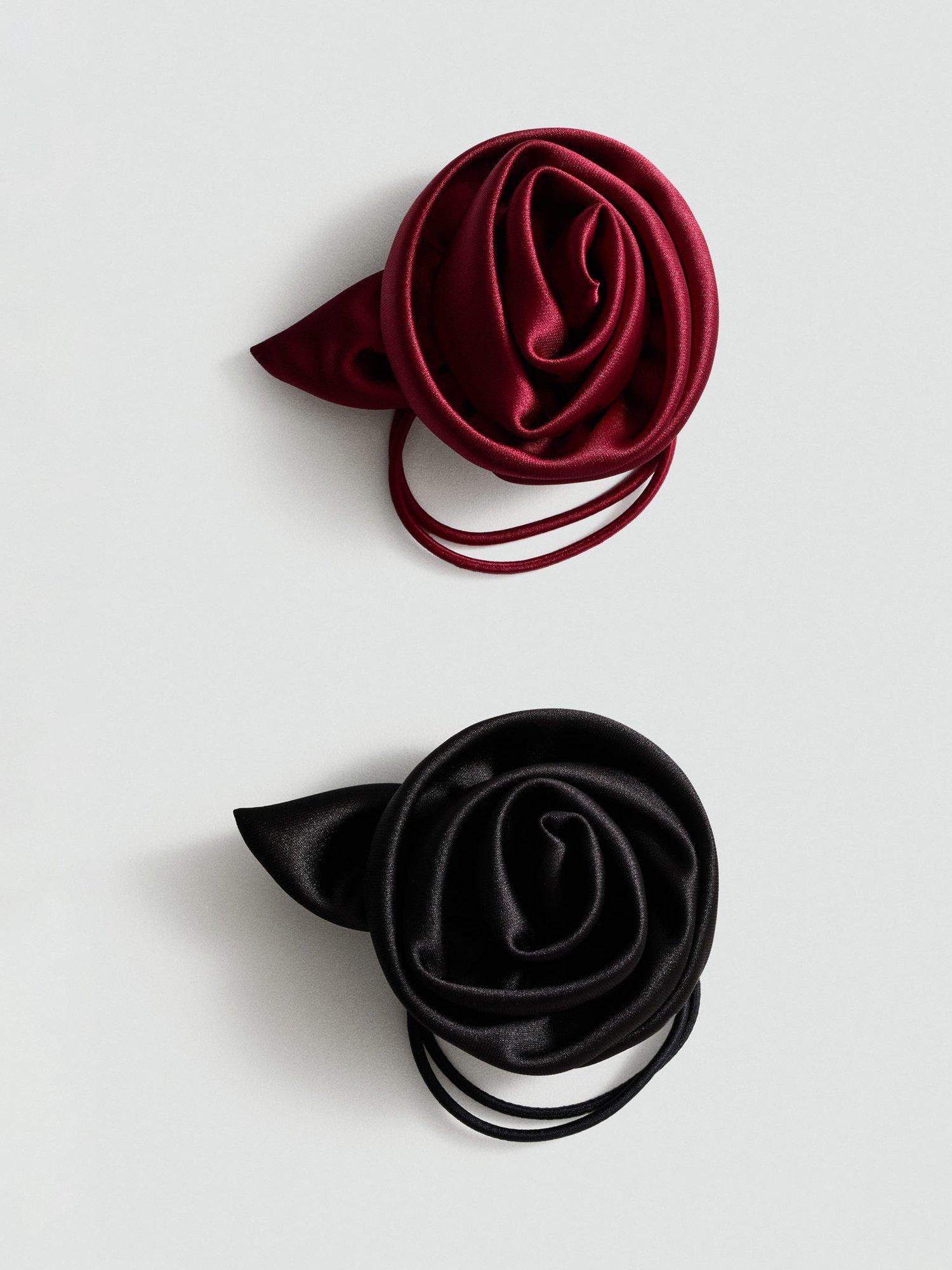 Mango Rosalia Floral Corsage Hair Ties, Set of 2, Black