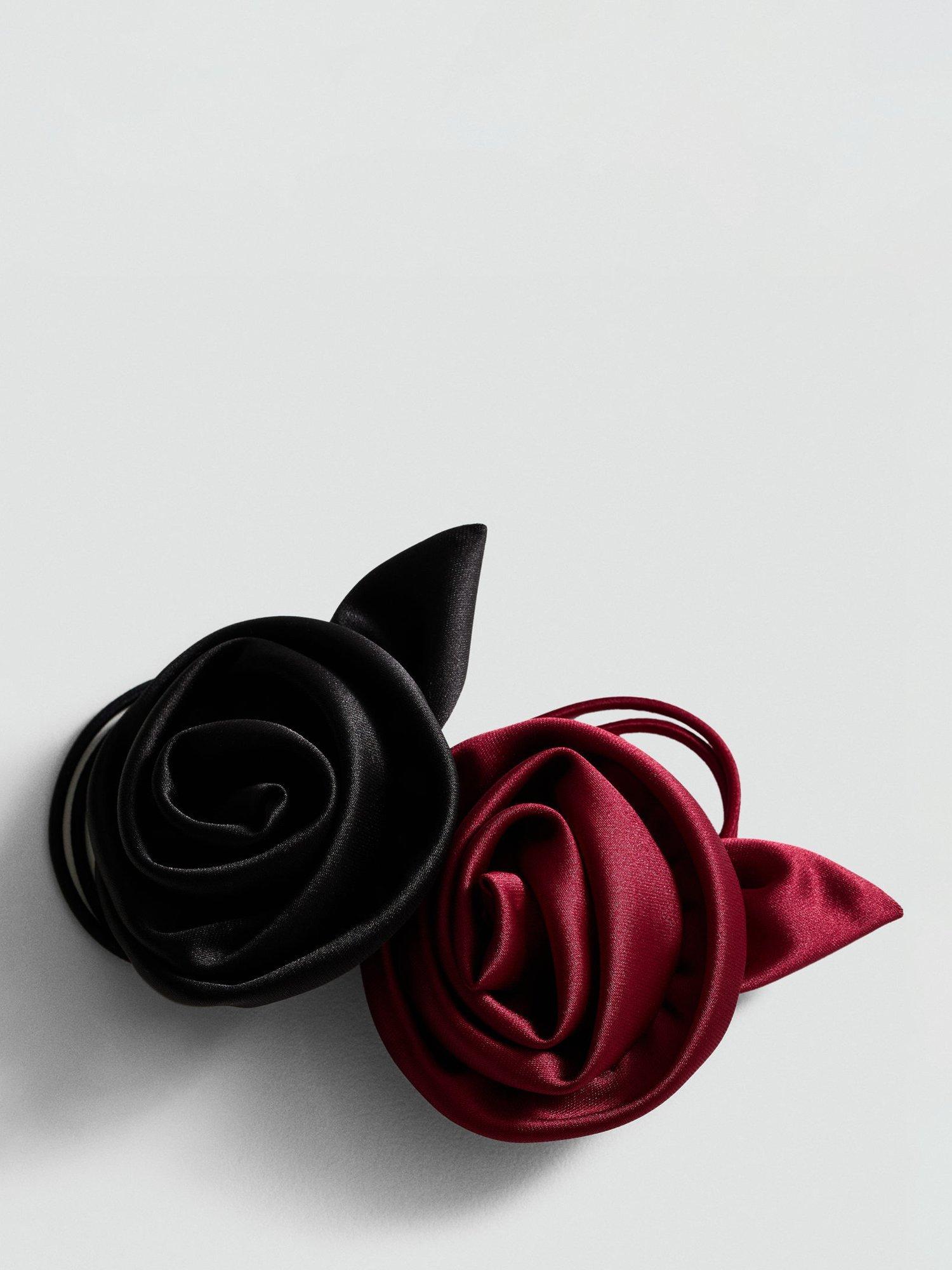 Mango Rosalia Floral Corsage Hair Ties, Set of 2, Black
