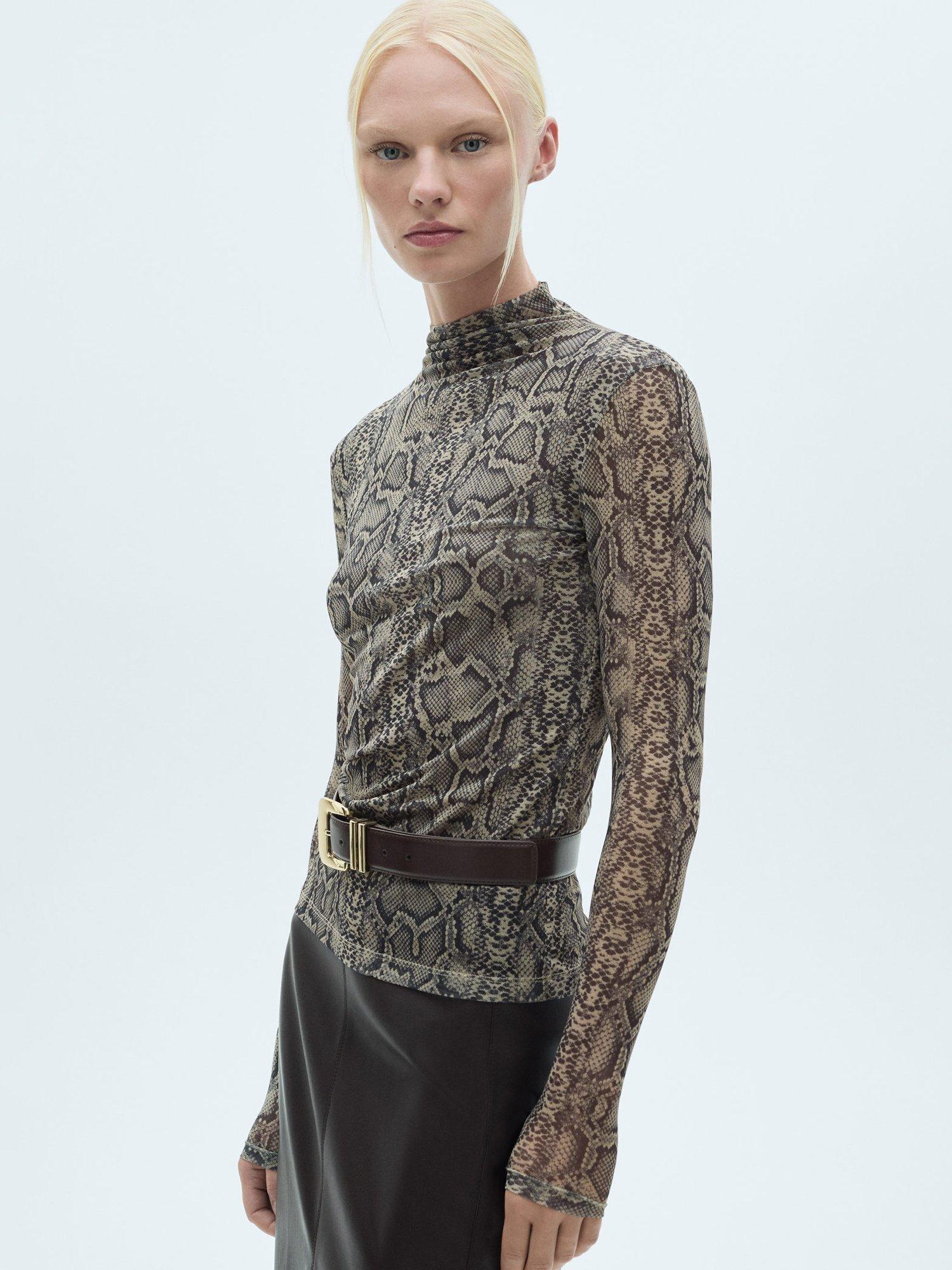 Mango Clauden Snake Print Top, Grey